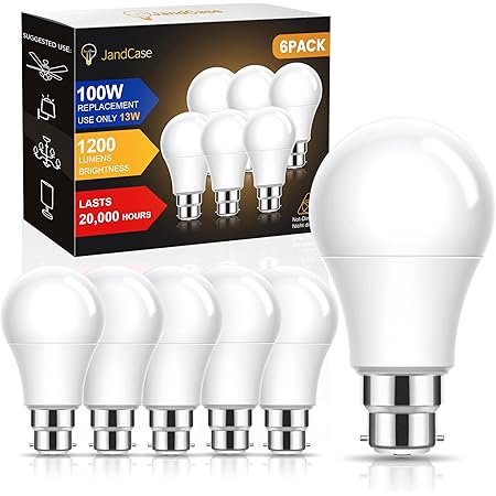 EvaStary 100W Equivalent Bayonet Light Bulb, 4 Pack 13W B22 LED Bulbs ...