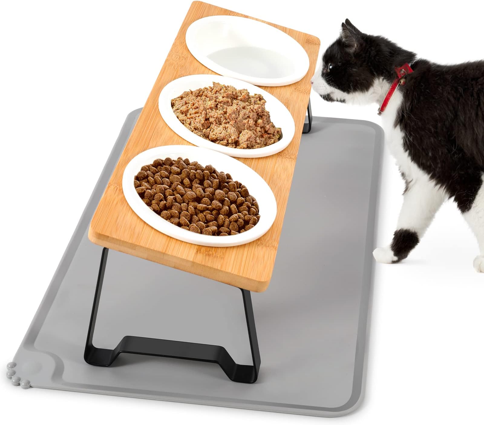 LEAZZLE Comedero Gatos 3 en 1,Cuenco Elevado para Gatos con Soporte ...