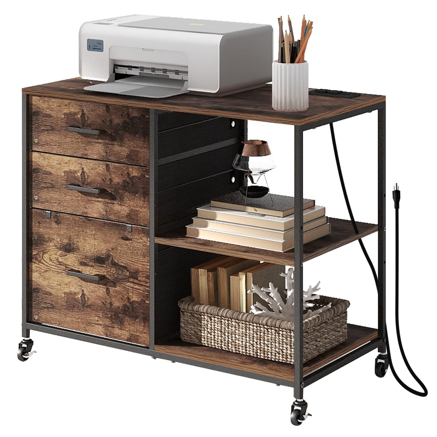 Amazon.com: VEDECASA Lateral File Cabinet with 3 Fabric Drawer fits A4 ...