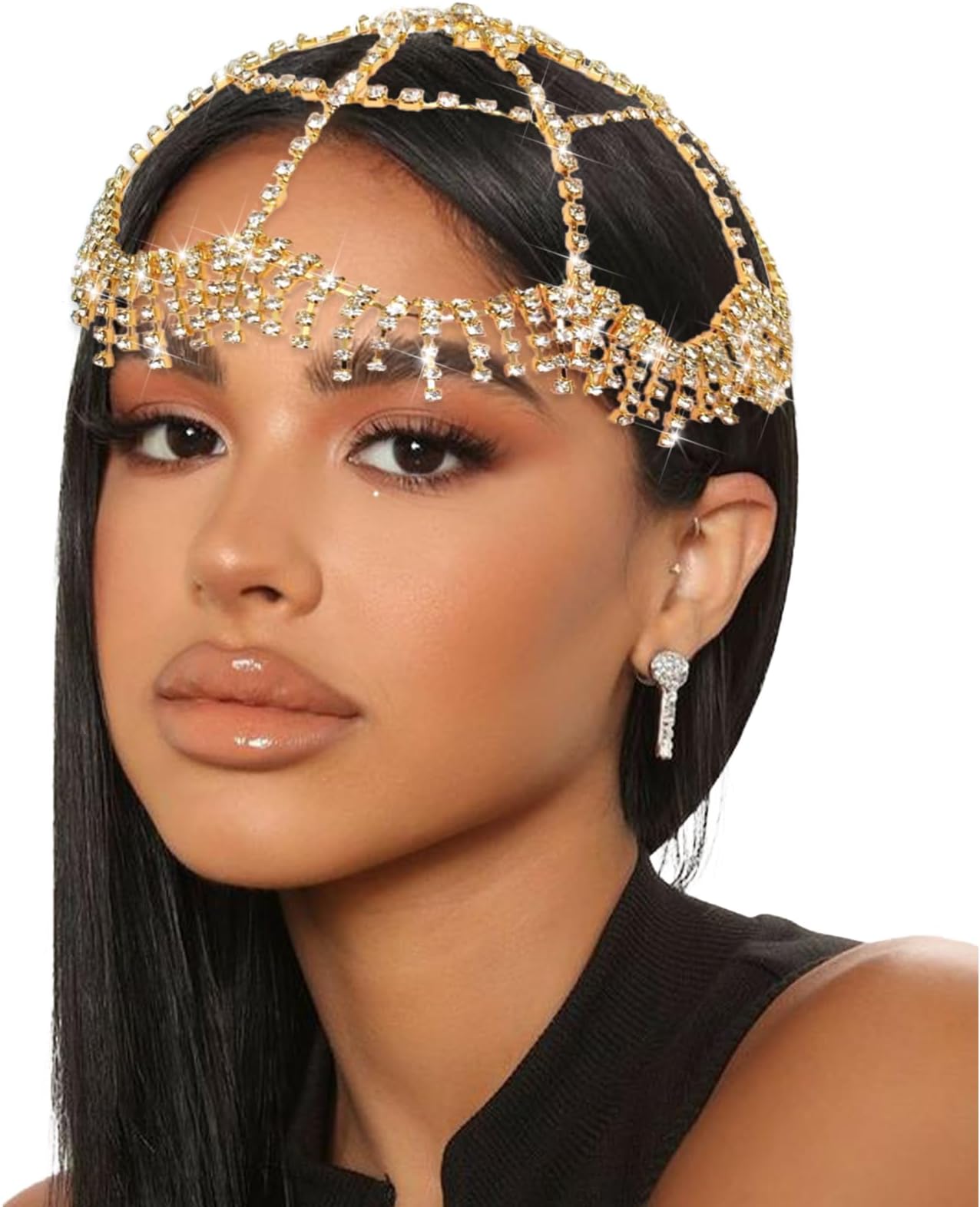 Amazon.com : NAISKA 1920s Headpieces Rhinestone Mesh Cap Gold Headchain ...