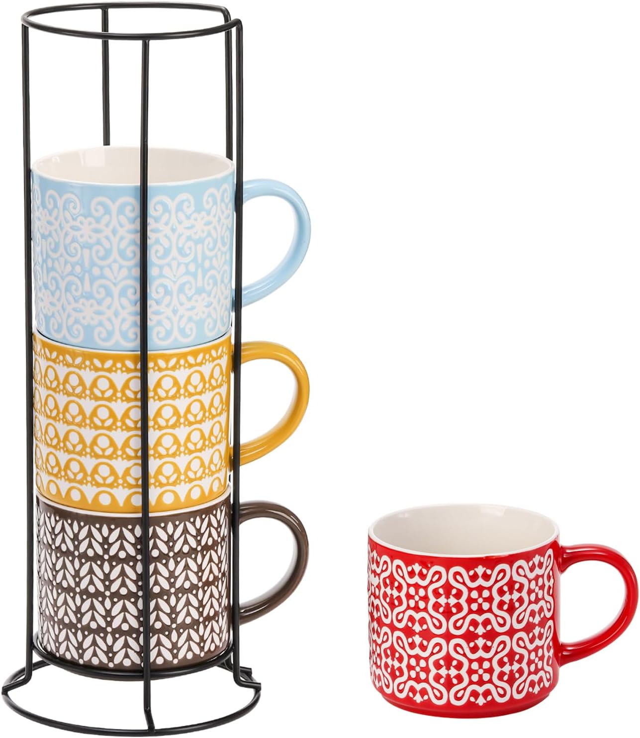 Amazon.com: Hiceeden Set of 4 Stackable Coffee Mugs with Rack, 15 oz ...