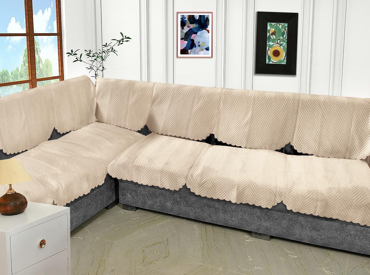 Fashion Throw Sofa Cover L Shape 6 Seats | Velvet Quilted Anti-Slip ...