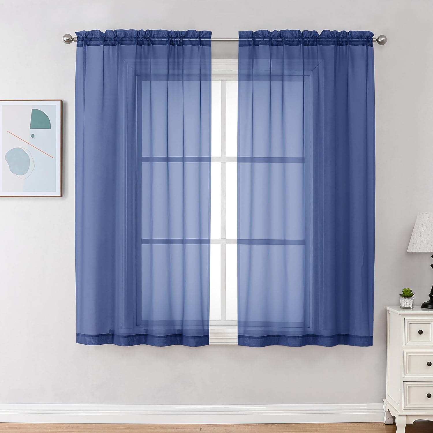 Chyhomenyc - Cortinas traslúcidas de color azul real de 63 pulgadas de ...