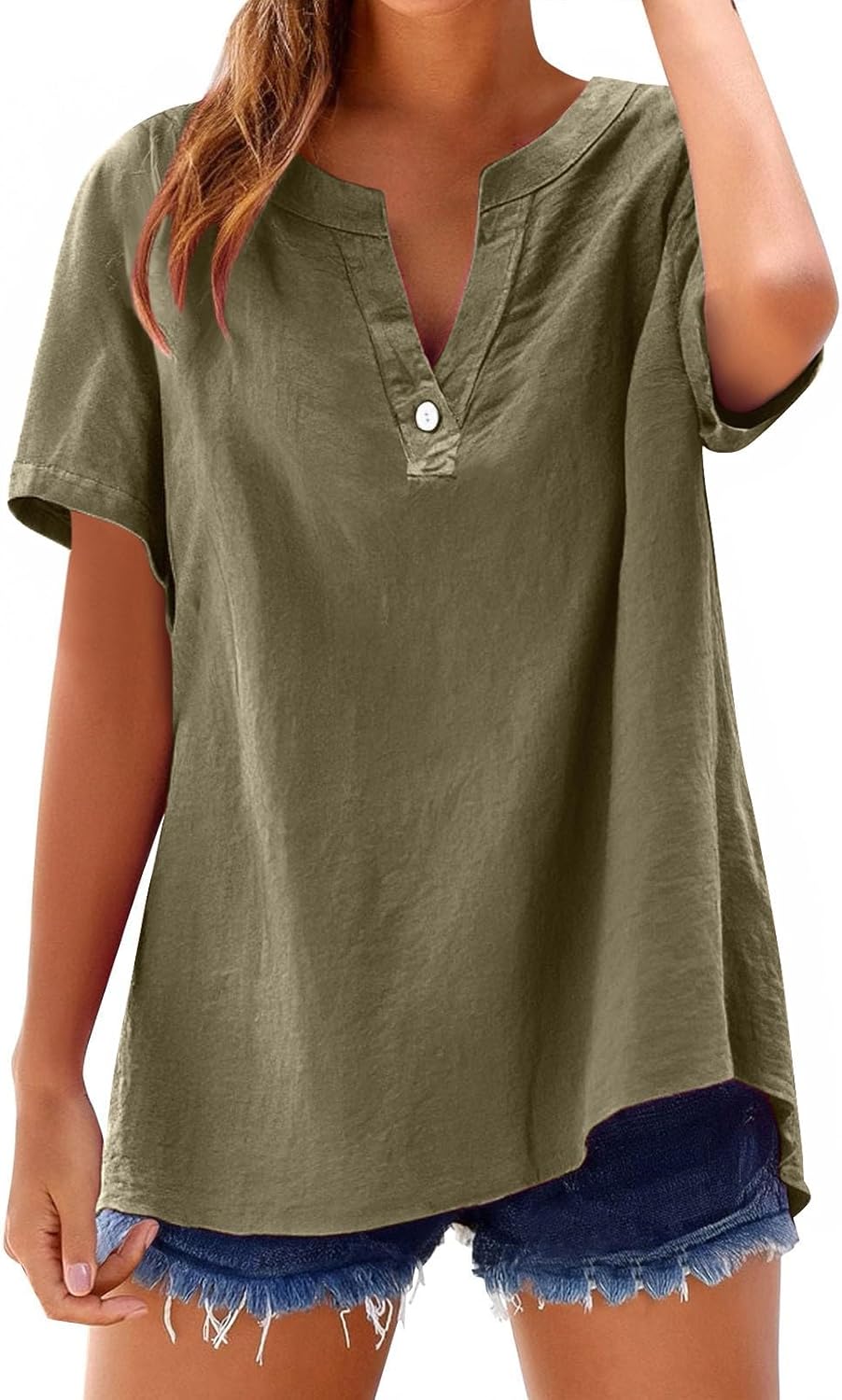 Summer Tops for Women 2025 Casual Cotton Linen Shirts Short Sleeve ...