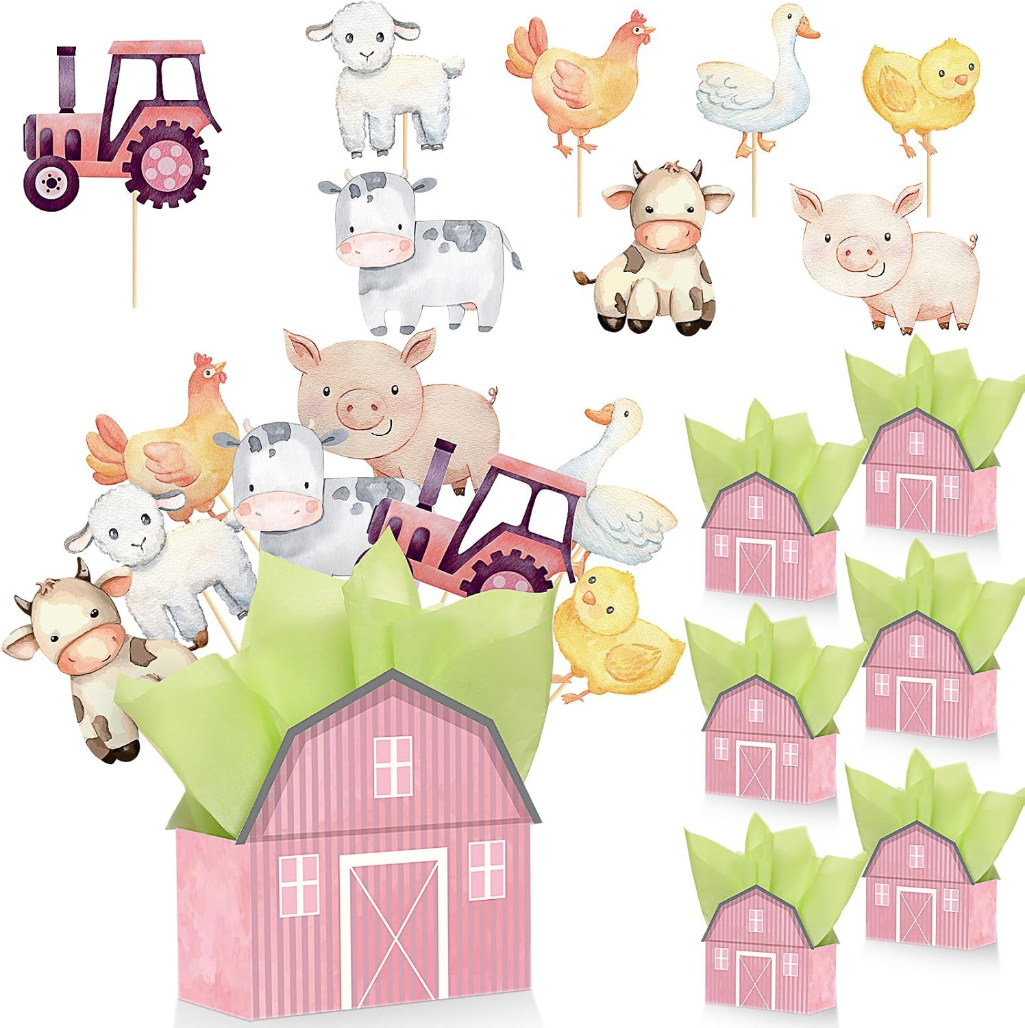 Amazon.com: Seenelling 6 Sets 122 Pcs Farm Animal Party Centerpieces ...