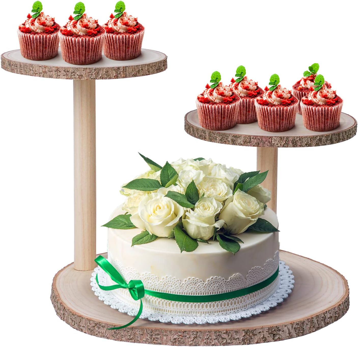 Amazon.com | OwnColor Wood Cupcake Stand&Cake Stand 2 In1 Wood Tiered ...