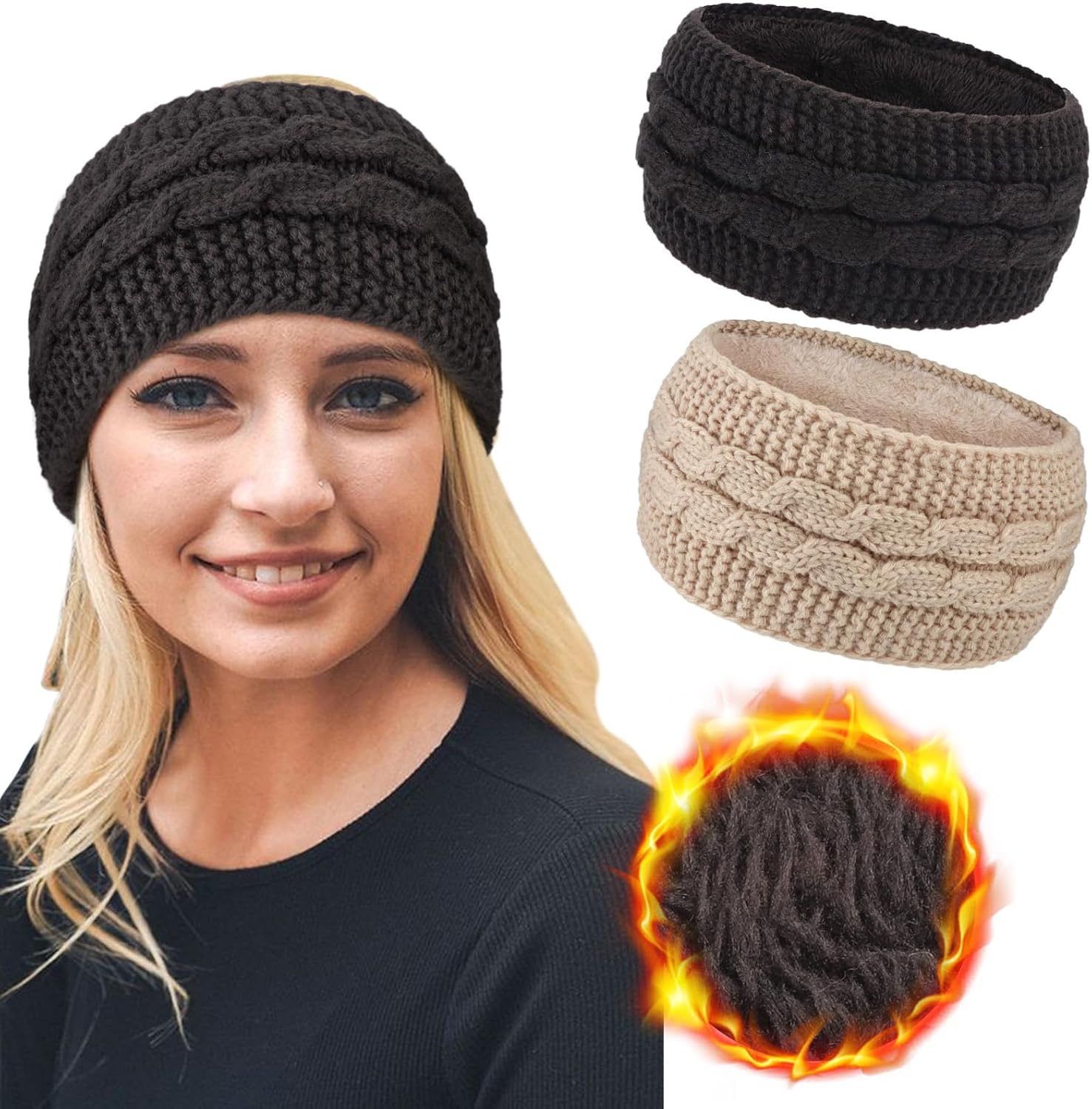 DRESHOW Women Warm Knitted Headband Winter Ear Warmer Crochet Head ...