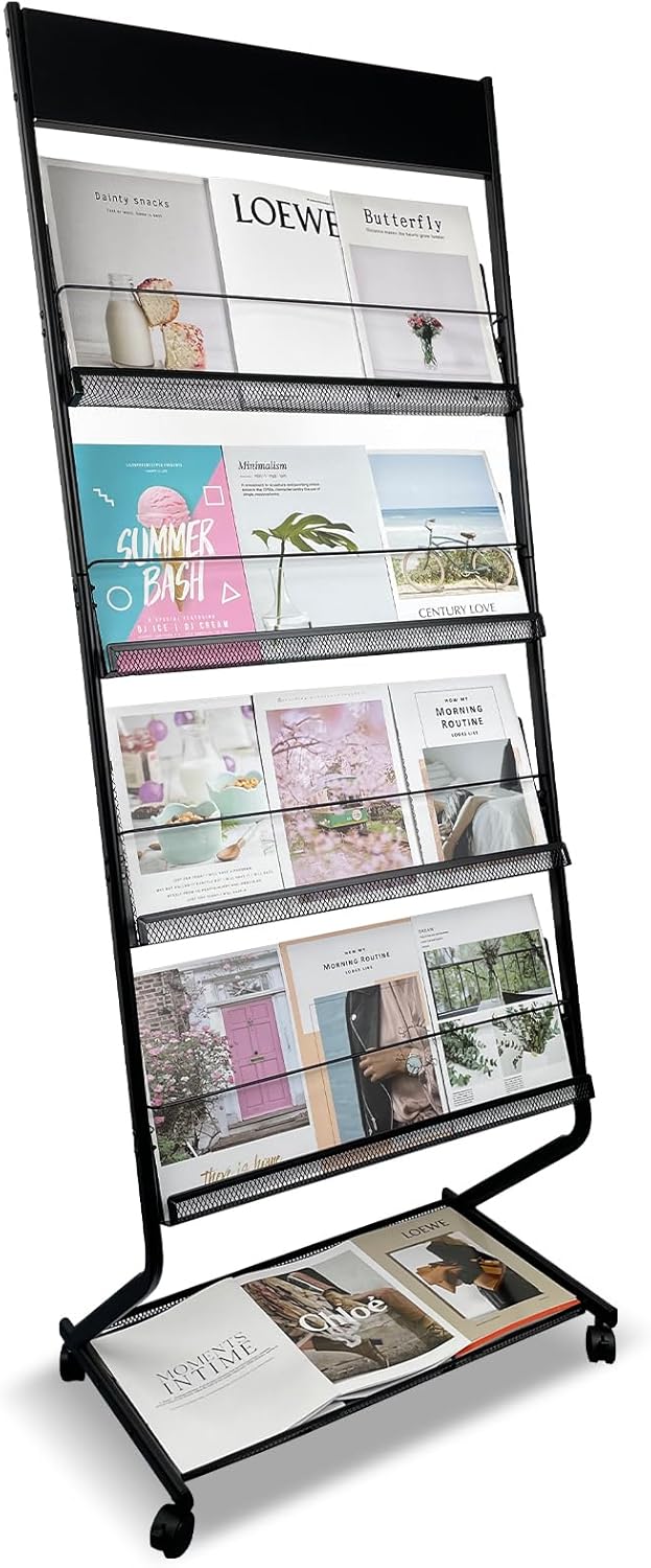 Amazon.com: Tongmo Floor-Standing Magazine Rack 4-Layer with Wheels ...
