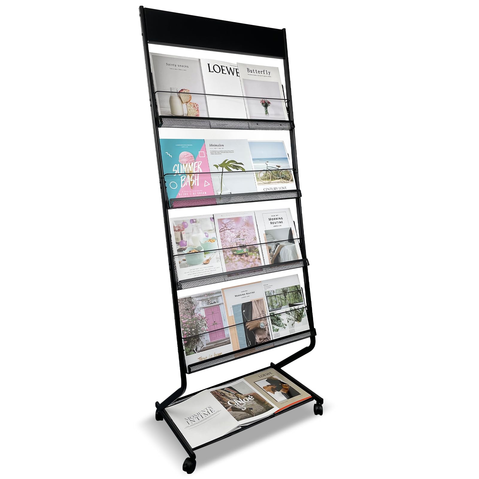 Amazon.com: Tongmo Floor-Standing Magazine Rack 4-Layer with Wheels ...