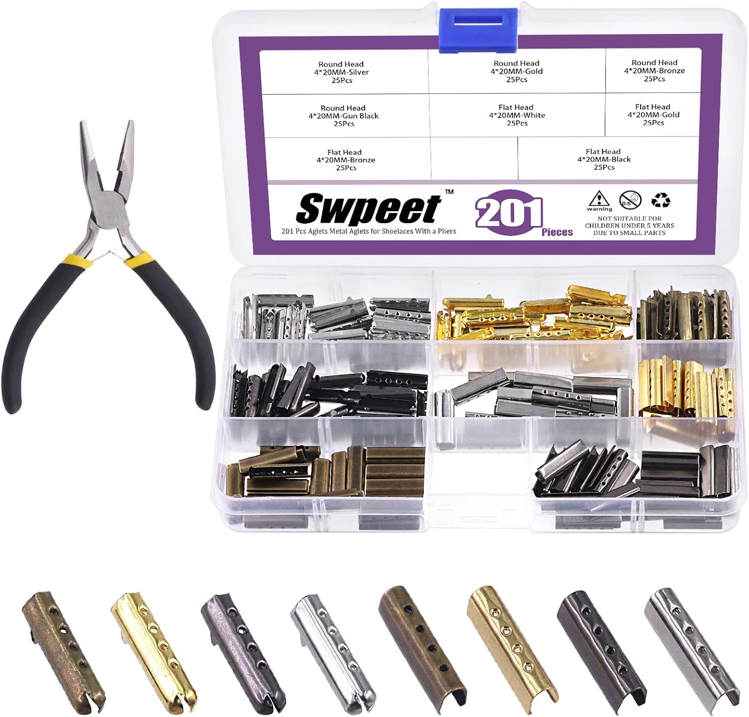 Amazon.com: Swpeet 201Pcs 3/4 Inch - 20mm 4 Colors Metal Aglets ...