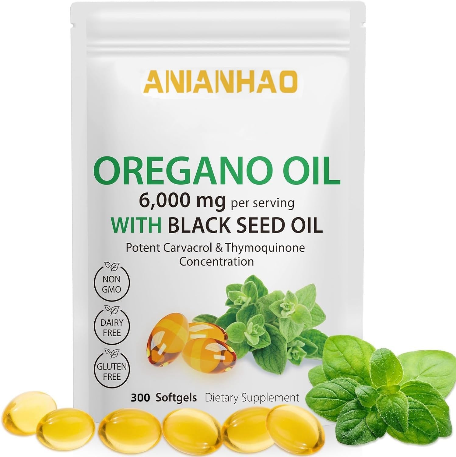 Amazon.com: ANIANHAO Oil of Oregano 300 Softgels, 2 in 1 6000mg Oil of ...