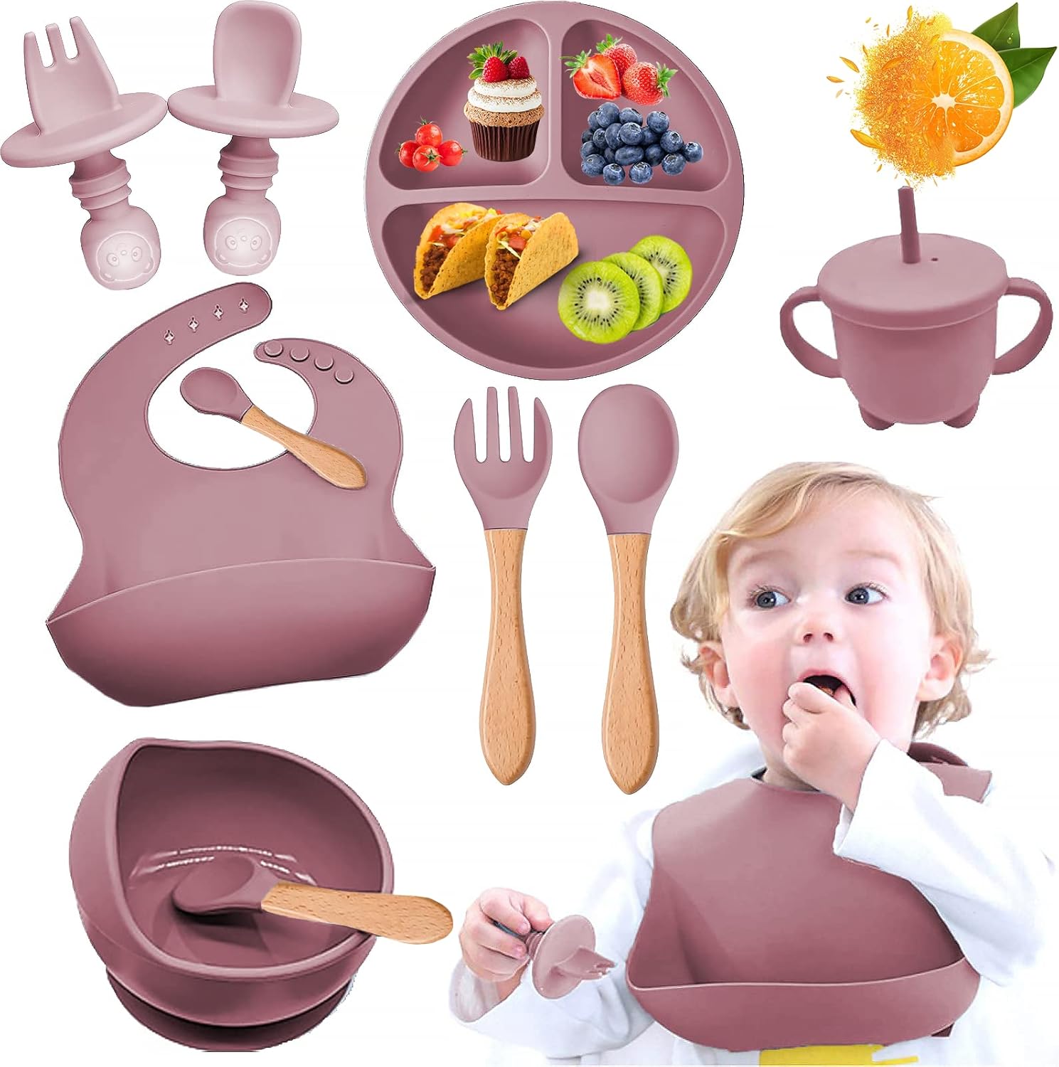 Vajillas Platos para Bebe Silicona, 8Pcs Set Alimentacion Complementaria Bebe, Plato para Bebe ...