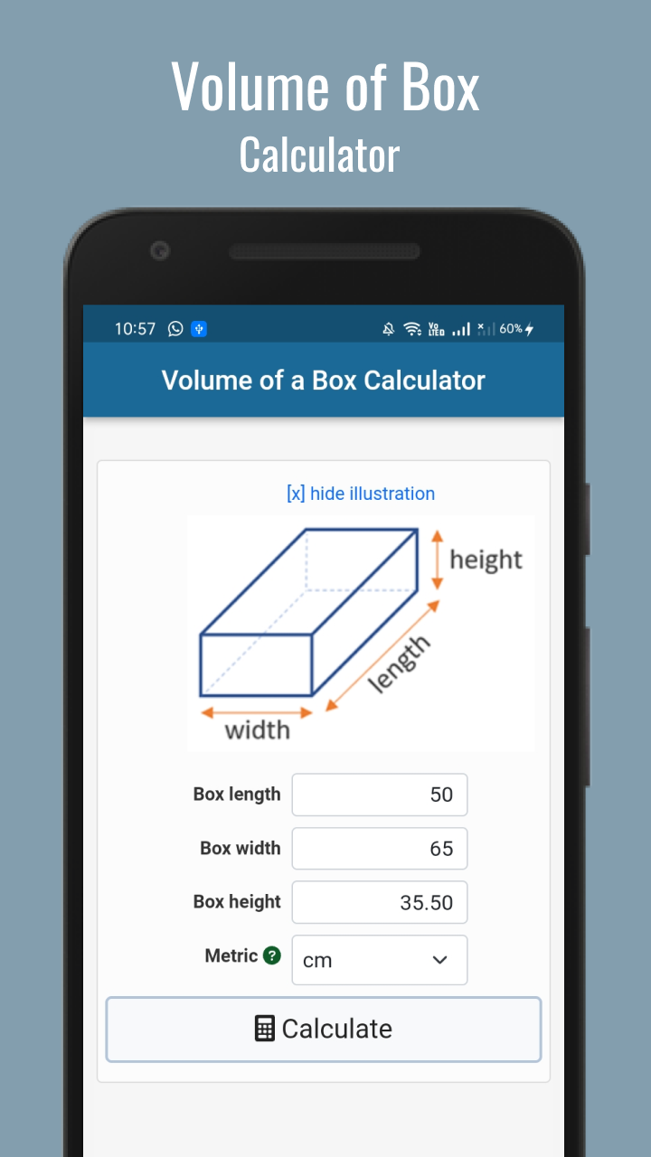 Volume of a Box Calculator - App on Amazon Appstore