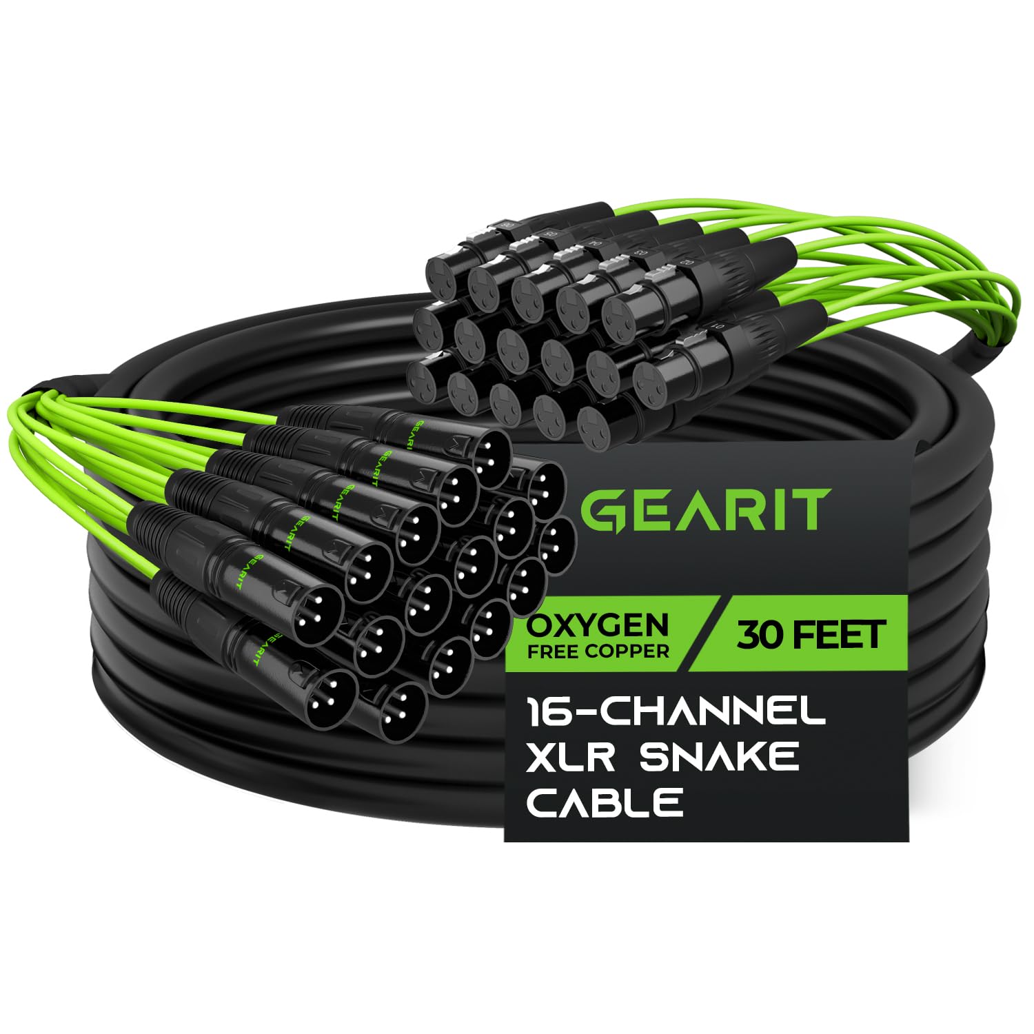 GearIT 16-Channel XLR Snake Cable (30 ft) - 100% Oxygen-Free Copper ...