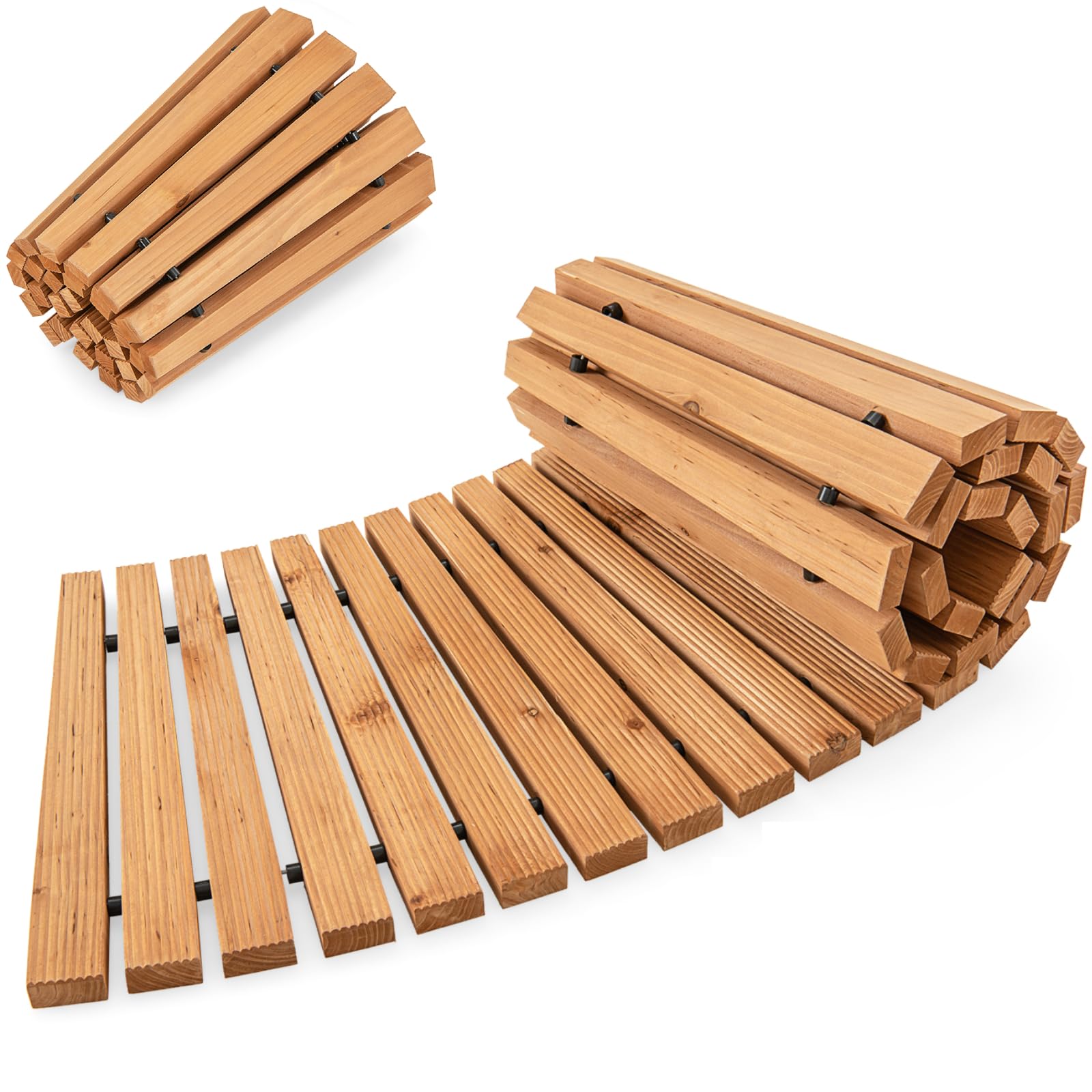 GiantexUK Roll Out Garden Path Walkway, 43/53 x 216cm Wooden Curved ...