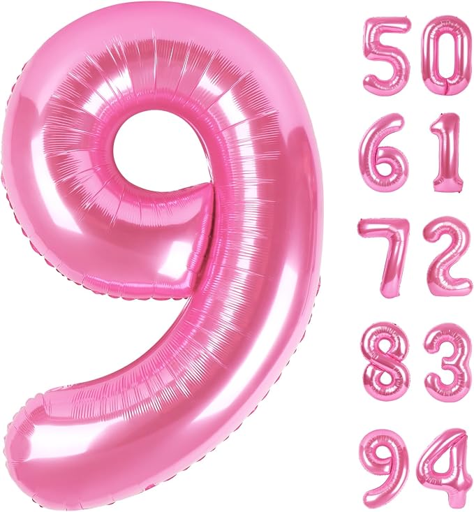 Amazon.com: Pink 9 Balloon, Number Balloons 40 Inch, 9th Giant Birthday ...