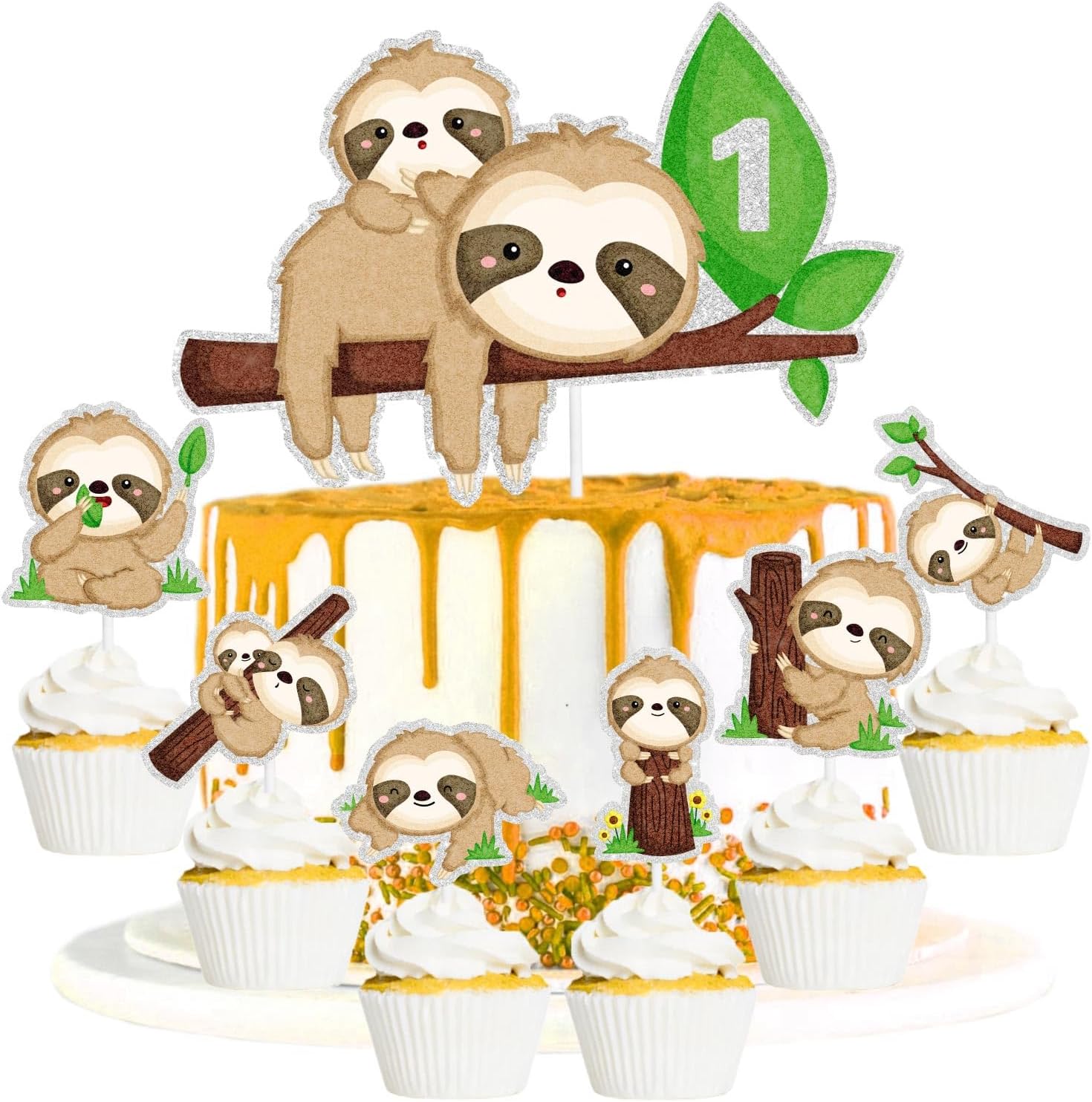Amazon.com: Sloth Cake Toppers Set of 7 Cute Wildlife Themed 1st ...