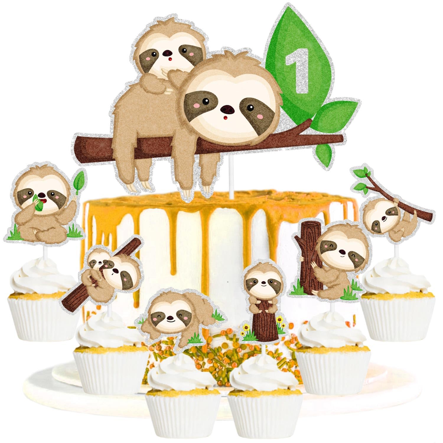 Amazon.com: Sloth Cake Toppers Set of 7 Cute Wildlife Themed 1st ...