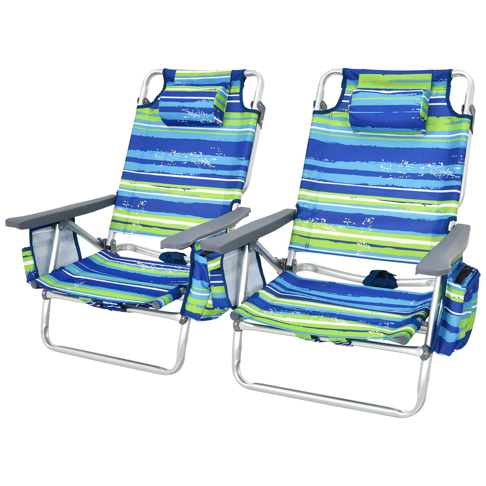 Amazon.com: Tangkula Set of 2 Backpack Beach Chair, 5-Position Lay Flat ...