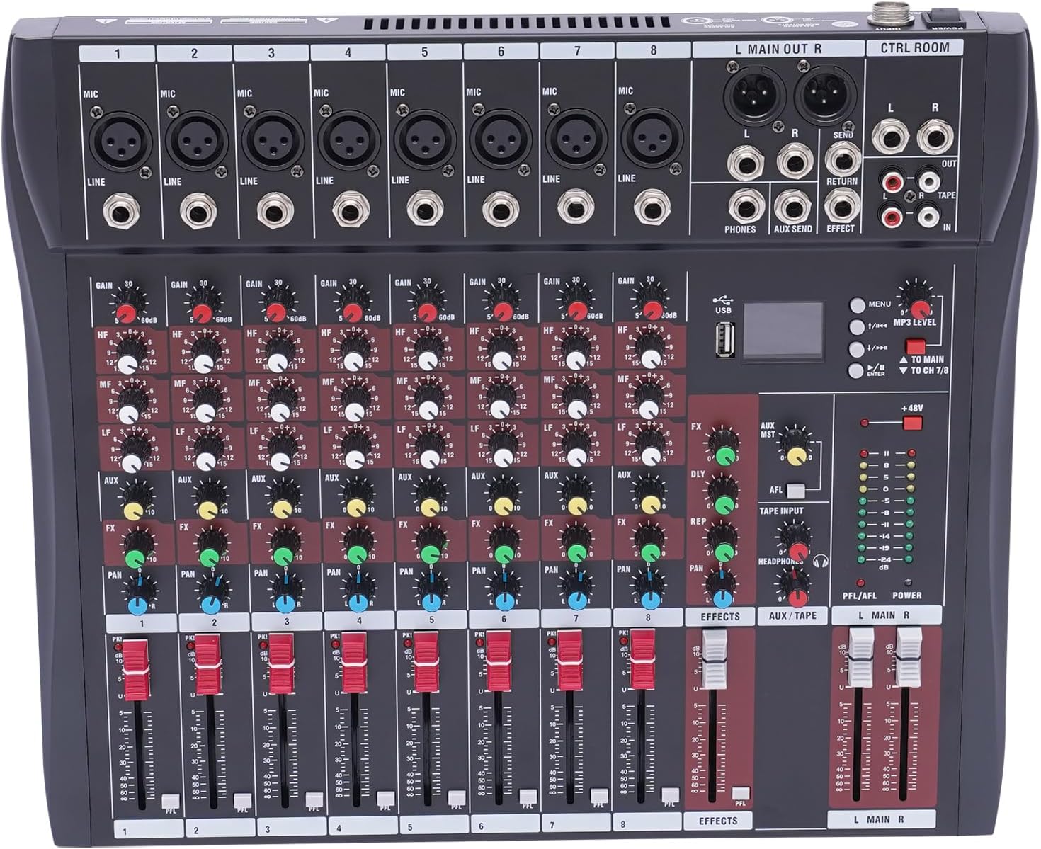 Audio Mixer, 8-Channel Studio Mixer DJ Mixer, Professional Mixer Sound ...