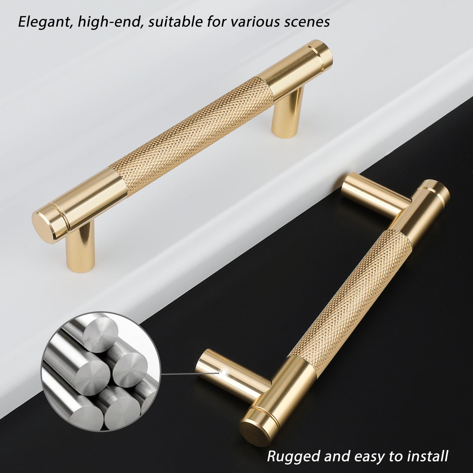 Snapklik.com : Rergy 12 Pack Gold Cabinet Pulls Knurled Cabinet Handles ...