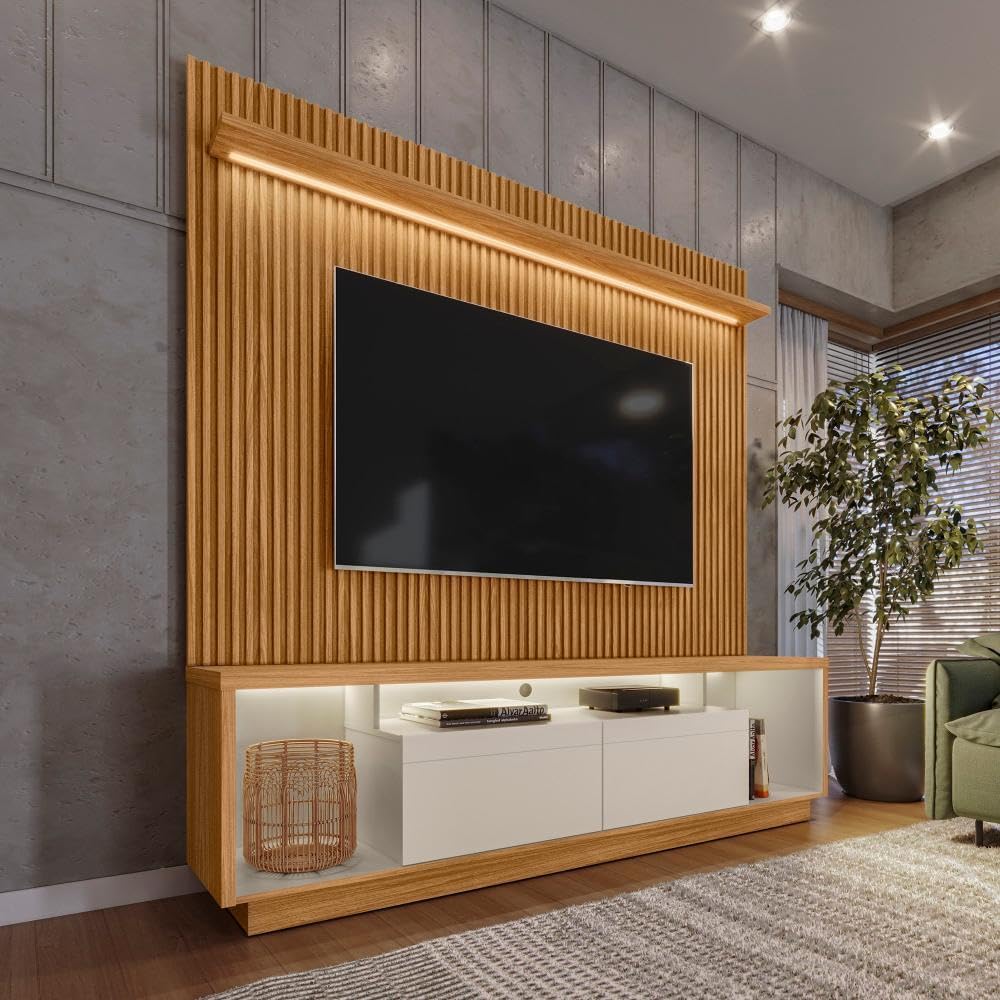 Rack com Painel para TV até 75 Polegadas 181cm Ripado Fita LED Cronos ...