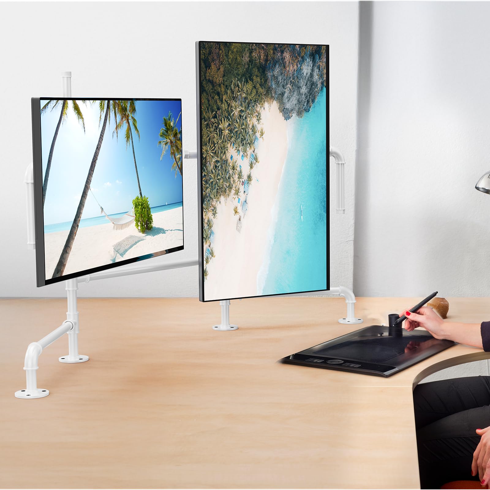Snapklik.com : White Monitor Stand Desk Mount Fully Adjustable Monitor ...