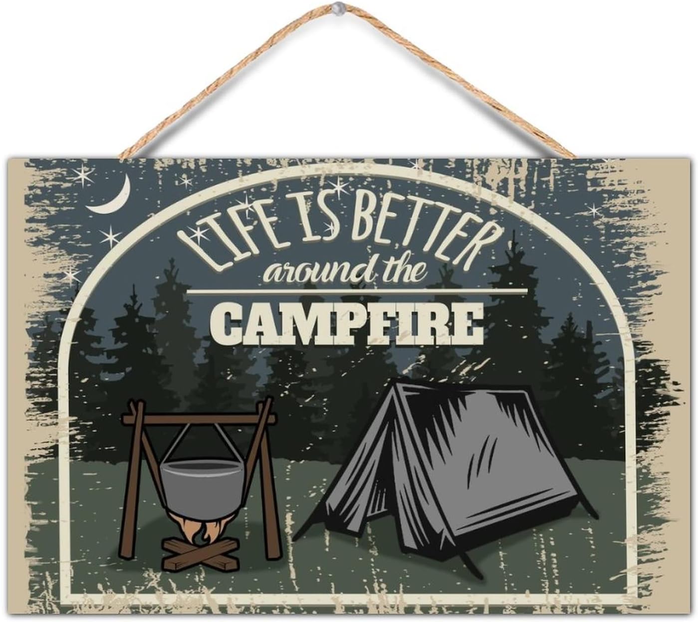 Amazon.com: TEANFUN Happy Campers Wood Hanging Sign Camping Decorations ...