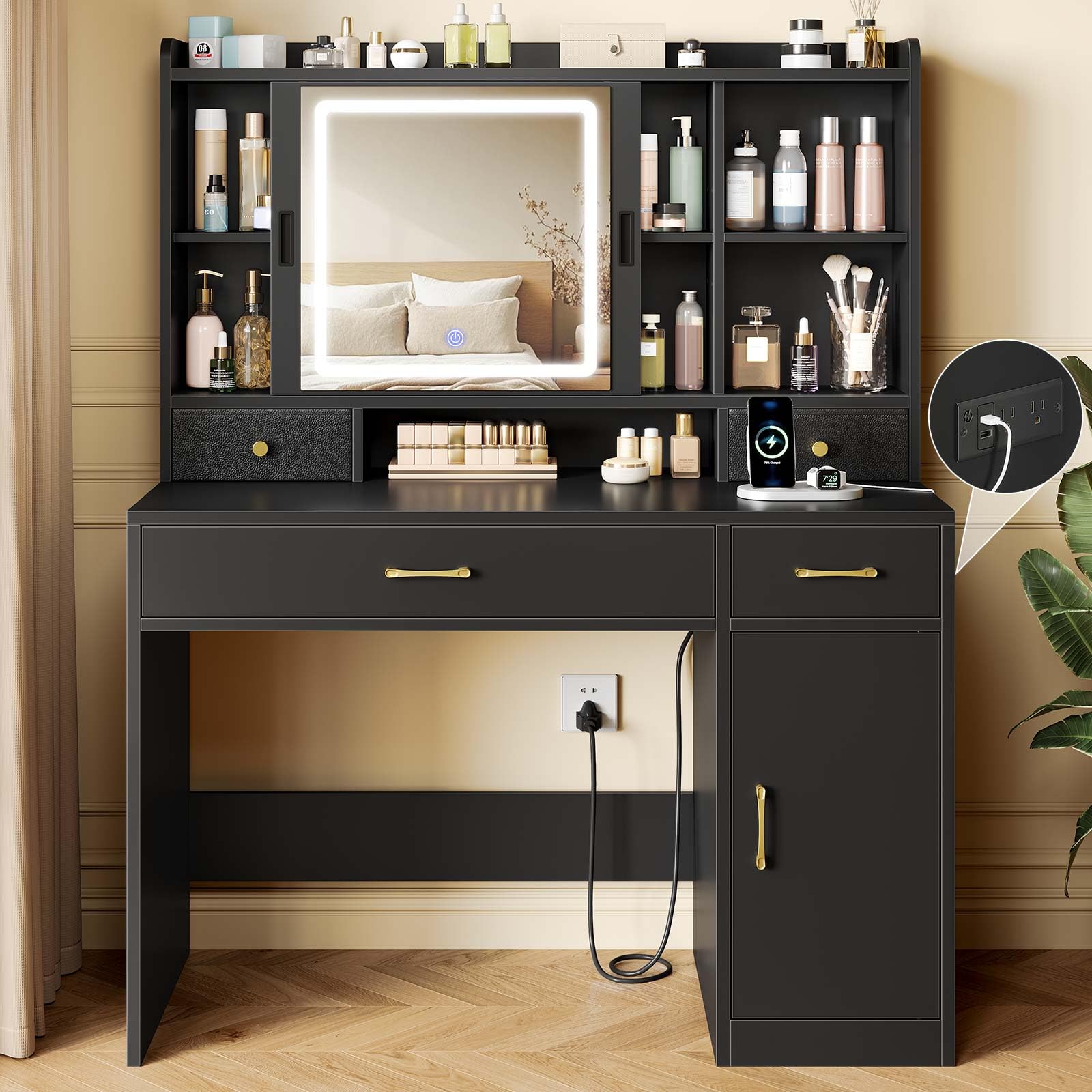 Amazon.com: Seventable Vanity Desk with Sliding Mirror & Power Outlet ...