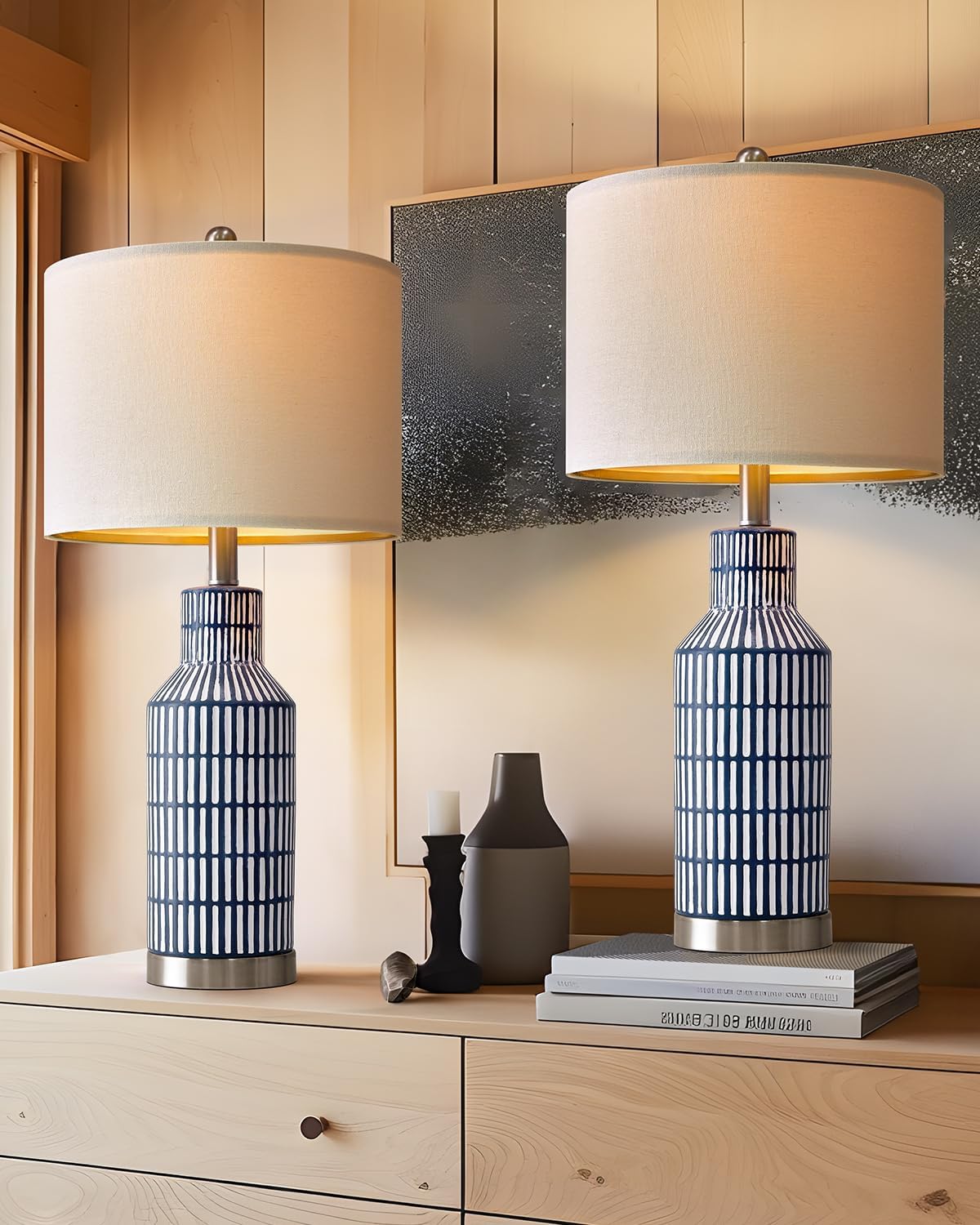 USumkky 25" Table Lamps - Bedside Lamps Set of 2 - Modern Living Room ...