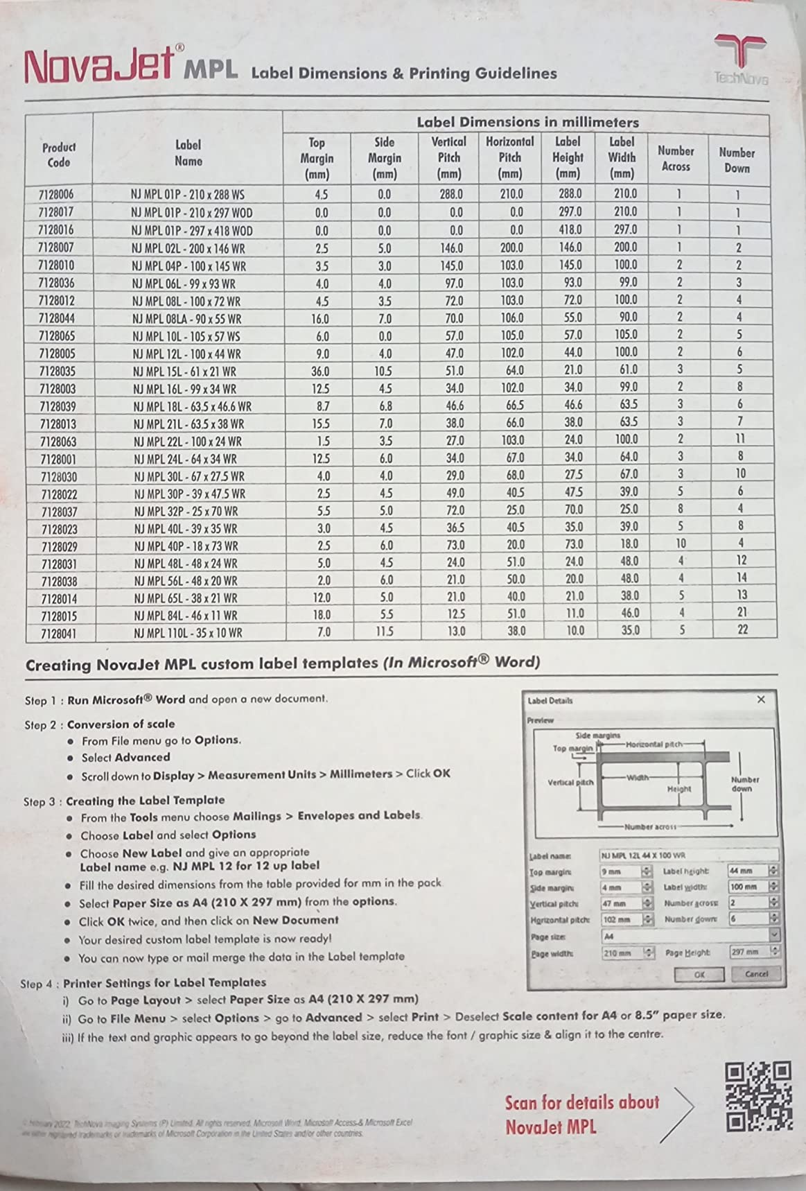 NovaJet Multipurpose Label for Inkjet/Laser Printer 84 Label (Size of ...