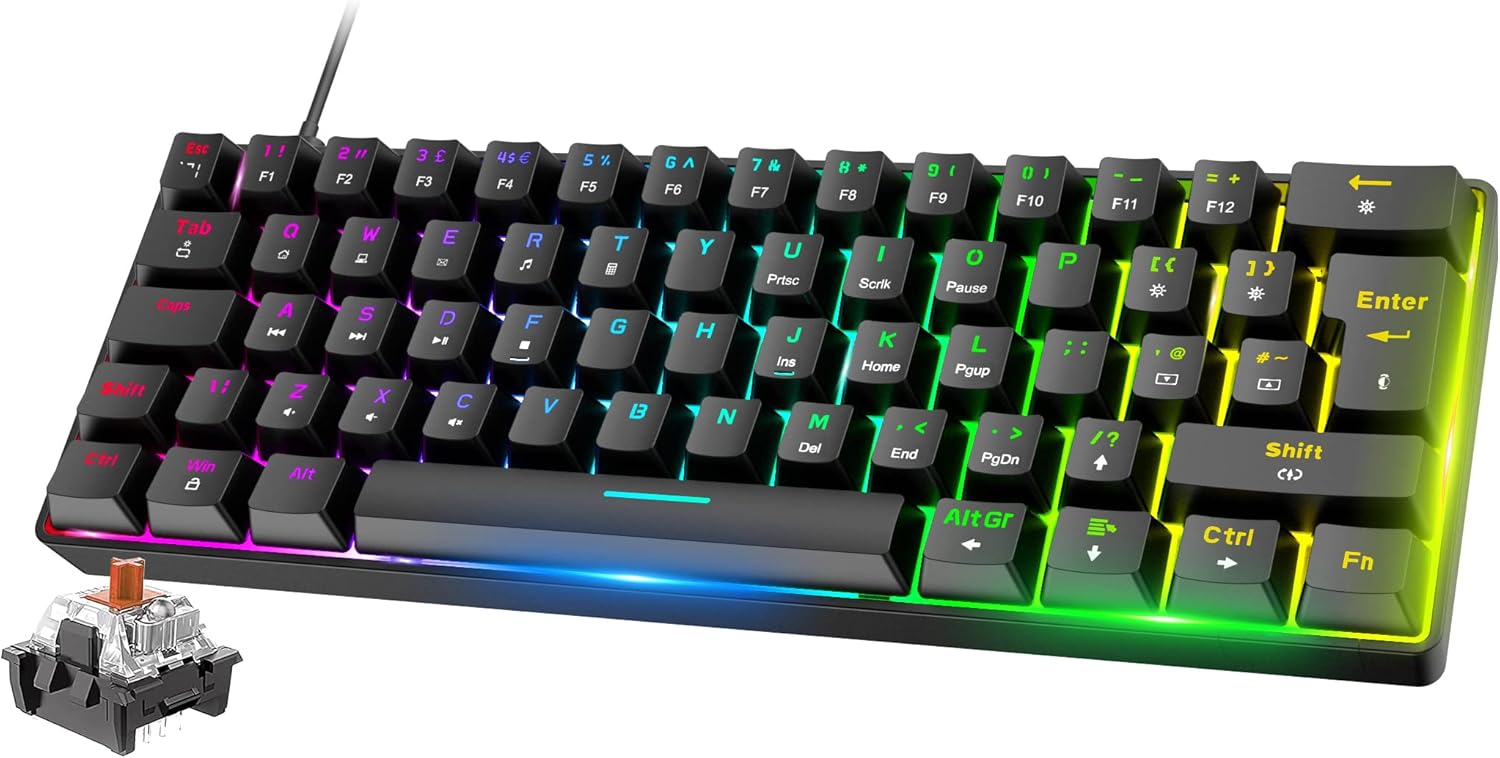 T60 Mini 60% Mechanical Gaming Keyboard with 9 Custom PBT Dye ...