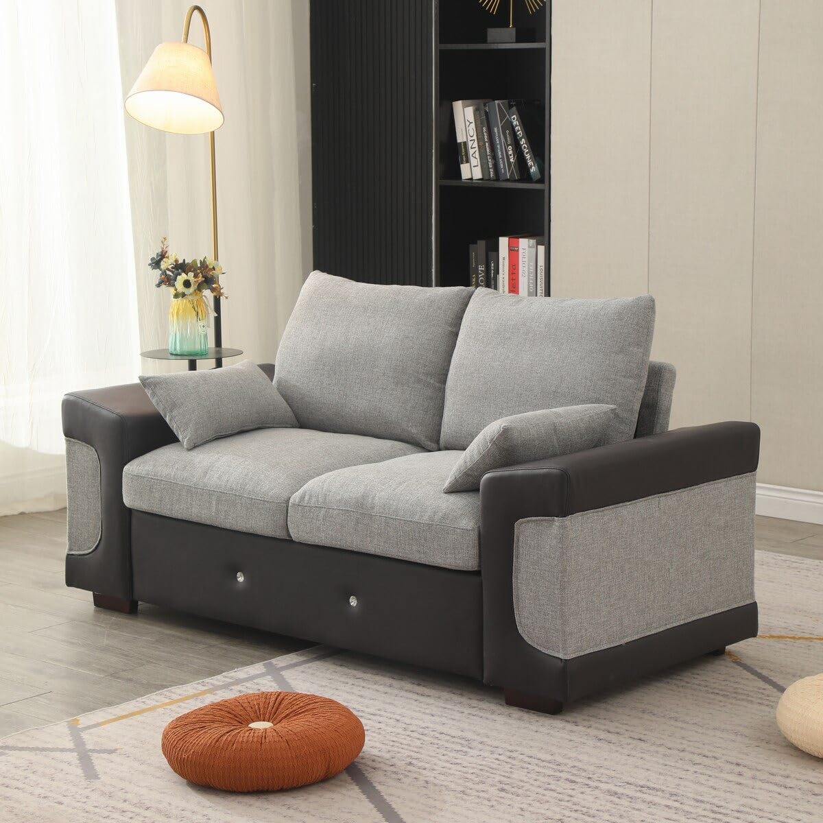 Panana 2 Seater Sofa Couch with Wood Legs, Modern Design Linen Fabric ...