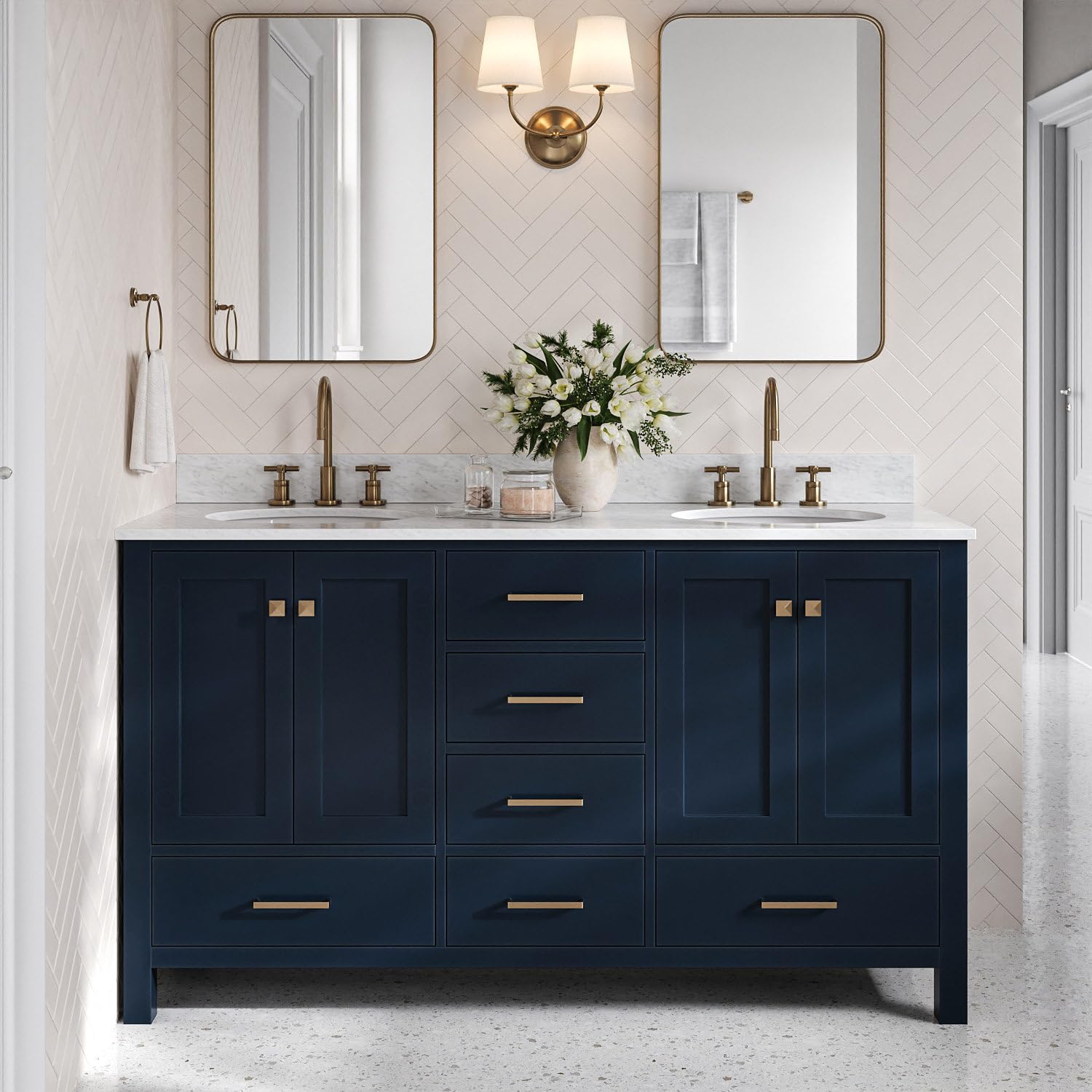 Amazon.com: ARIEL 61" Midnight Blue Double Bathroom Vanity with Italian ...