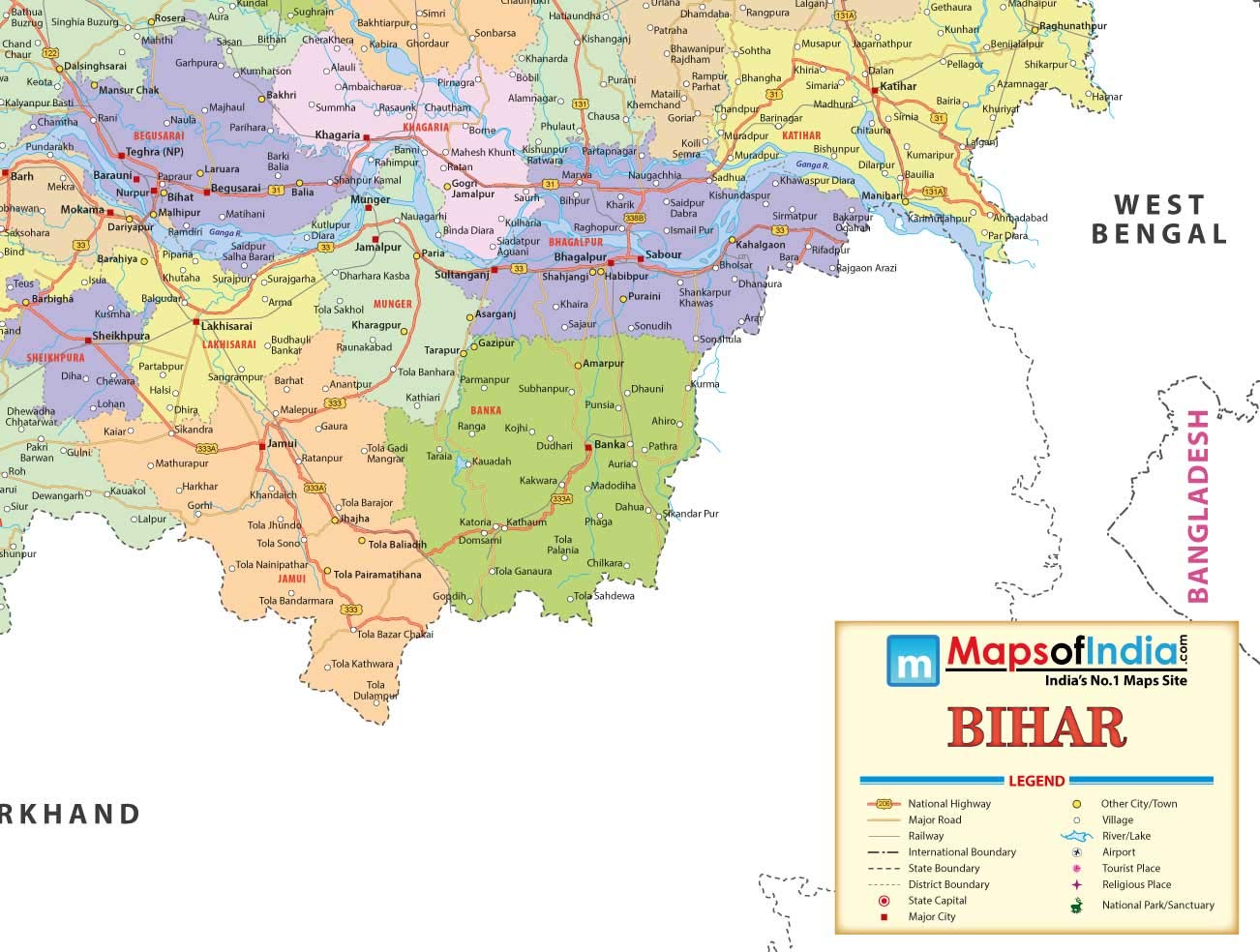 Bihar Map LATEST FOLDING MAP OF BIHAR (HINDI)