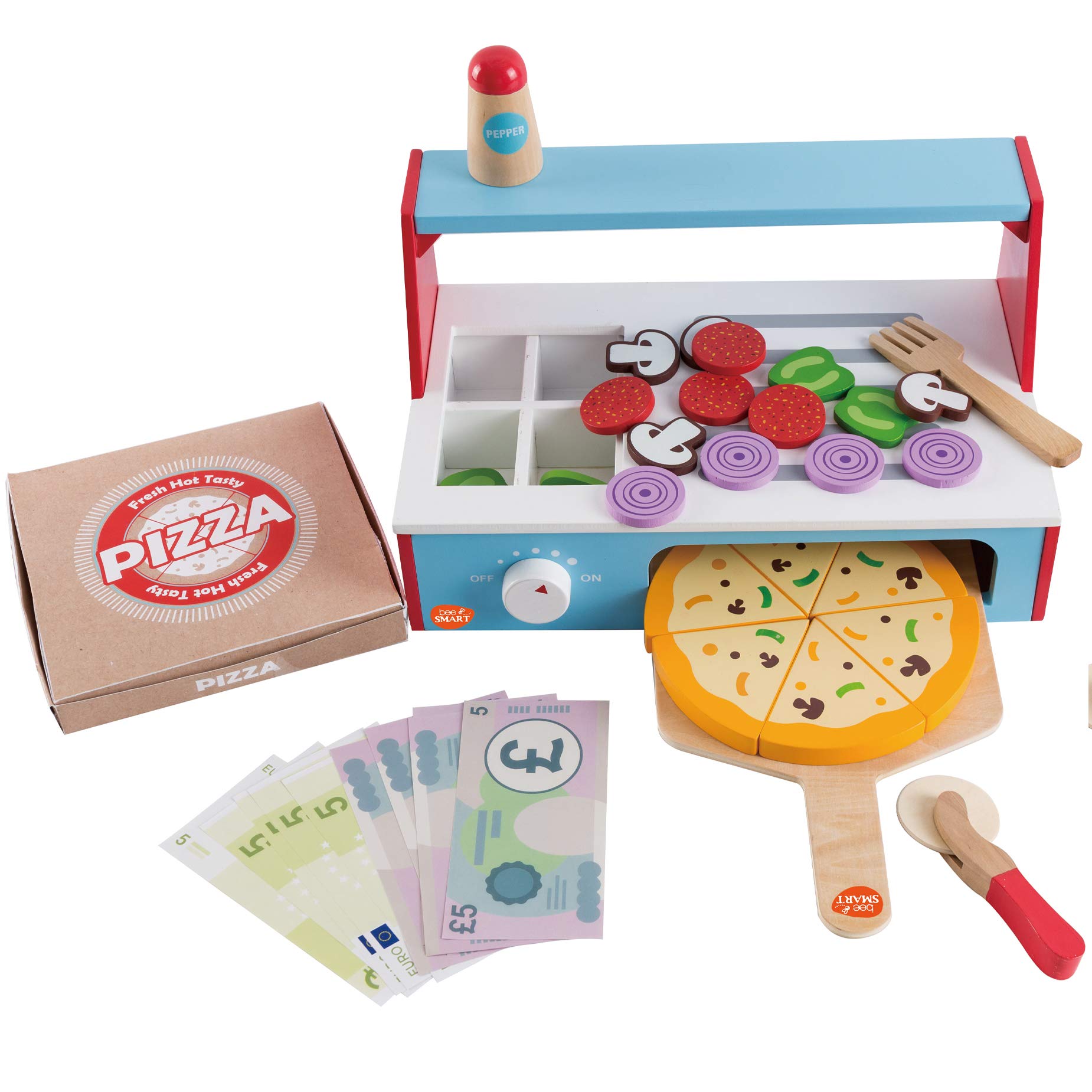 Bee Smart Pizza Toy Play Food Oven Wooden Pretend Set 30+ pcs – Kids ...