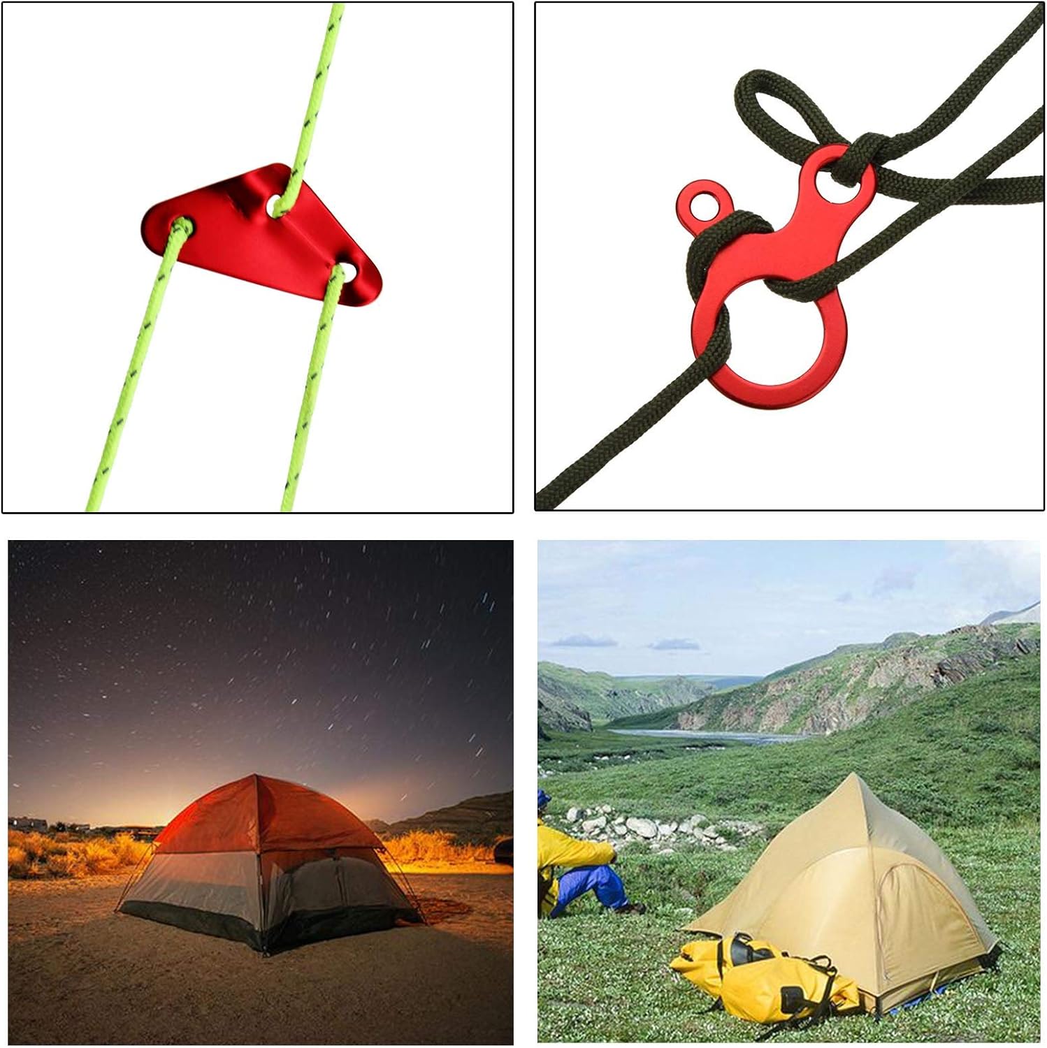 40Pcs Guy Line Tightener Tent Rope Fastener Set Assorted 4-style ...