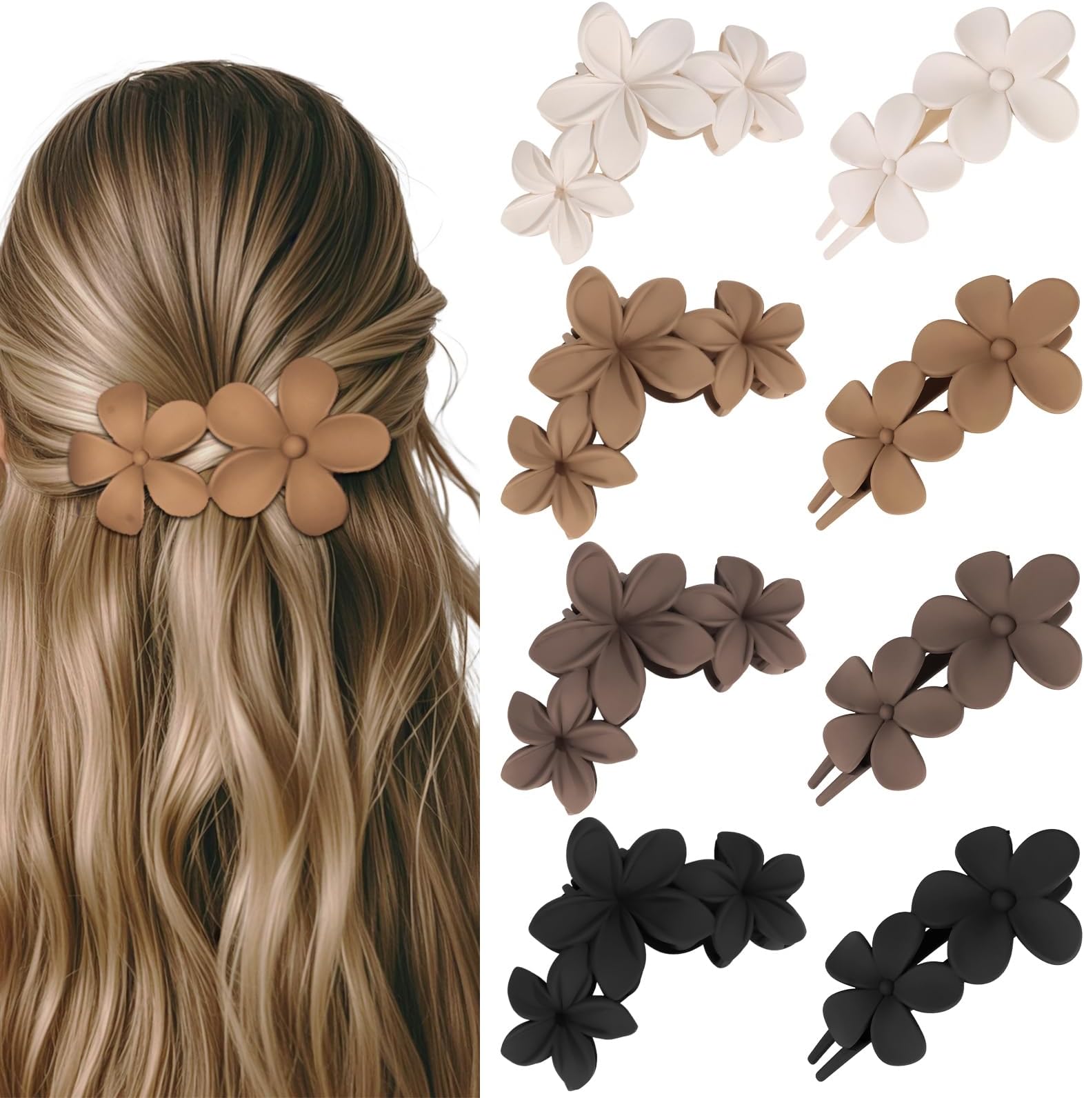 Amazon.com : 6PCS Flower Hair Clips for Women, Non-Slip Matte Hawaiian ...