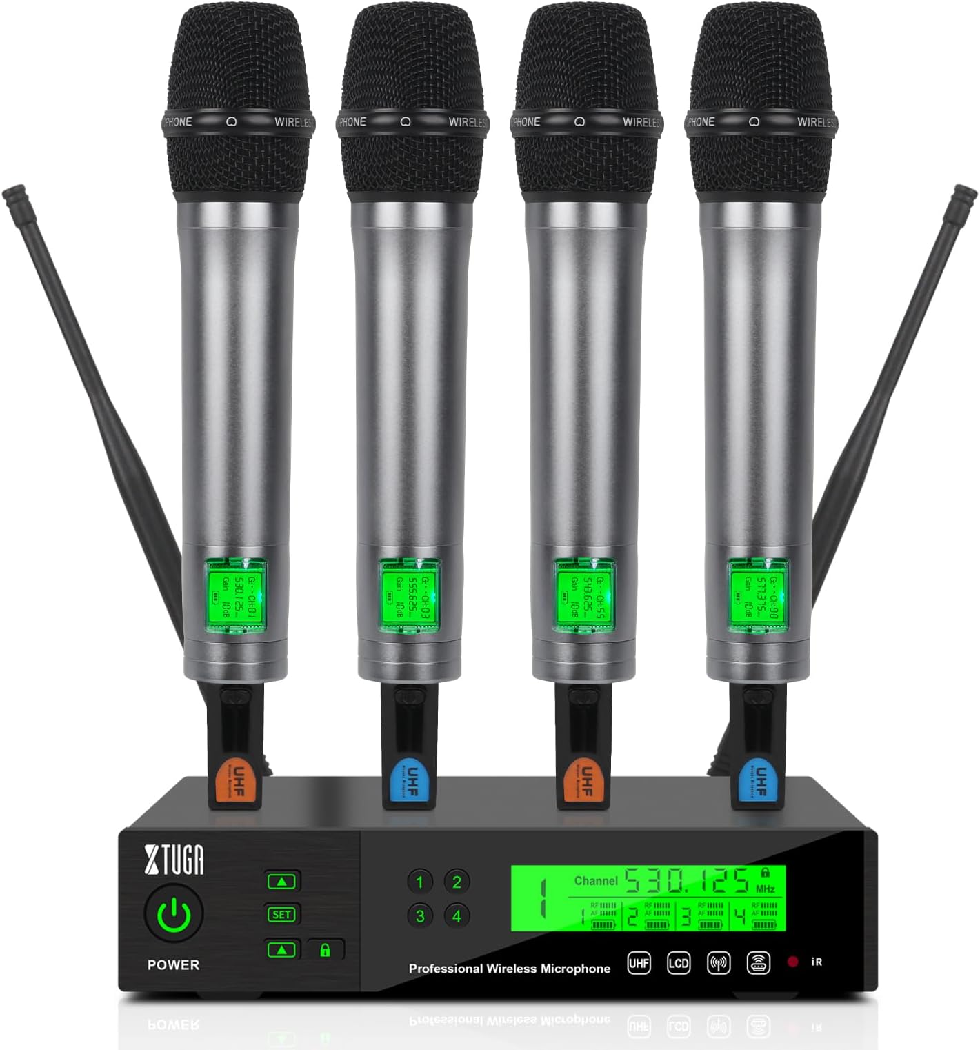 Amazon.com: XTUGA M400 4 Channel UHF Wireless Microphone System with 200 Selectable Frequency ...