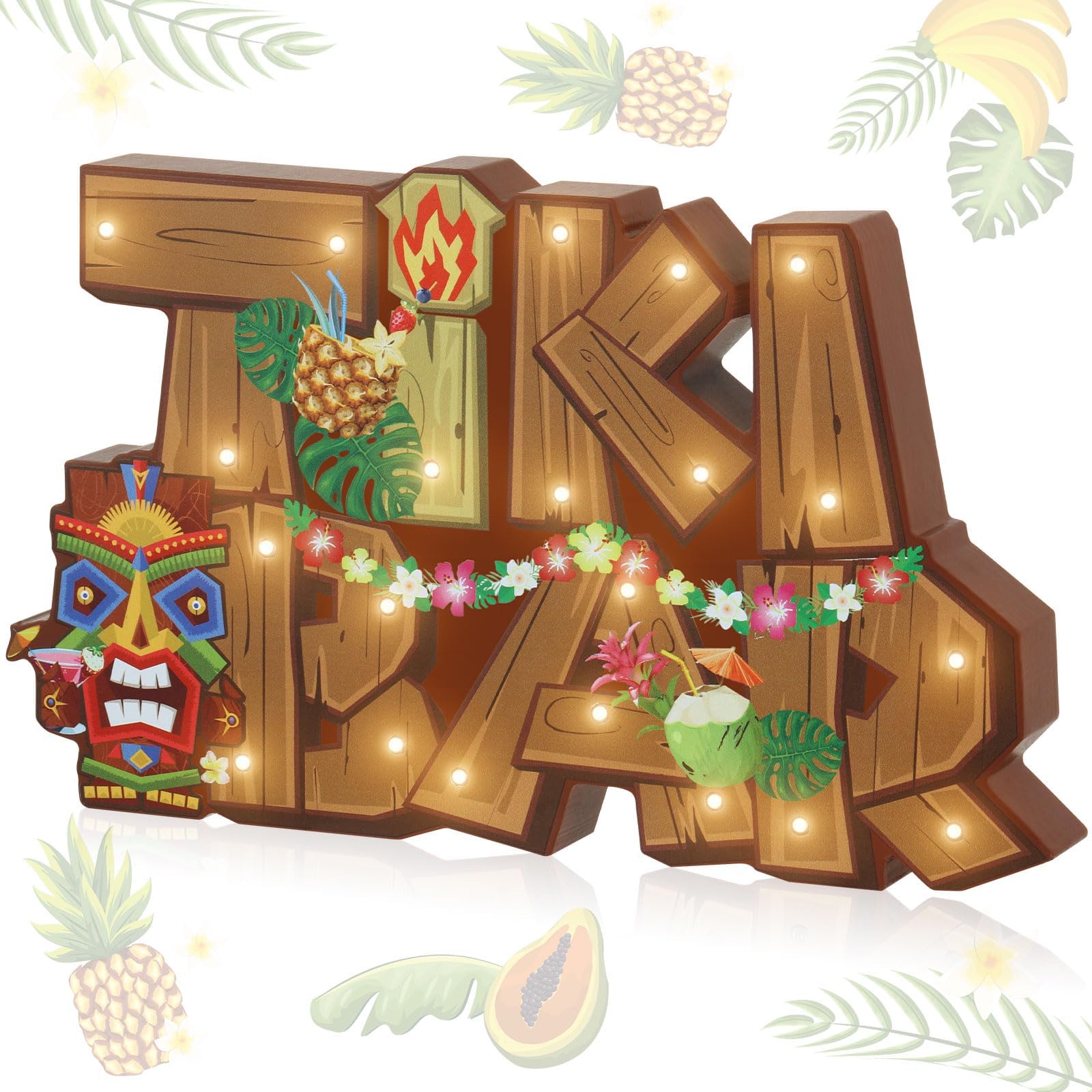 Amazon.com: Geetery LED Tiki Bar Sign Wooden Tiki Bar Decor Hawaiian ...