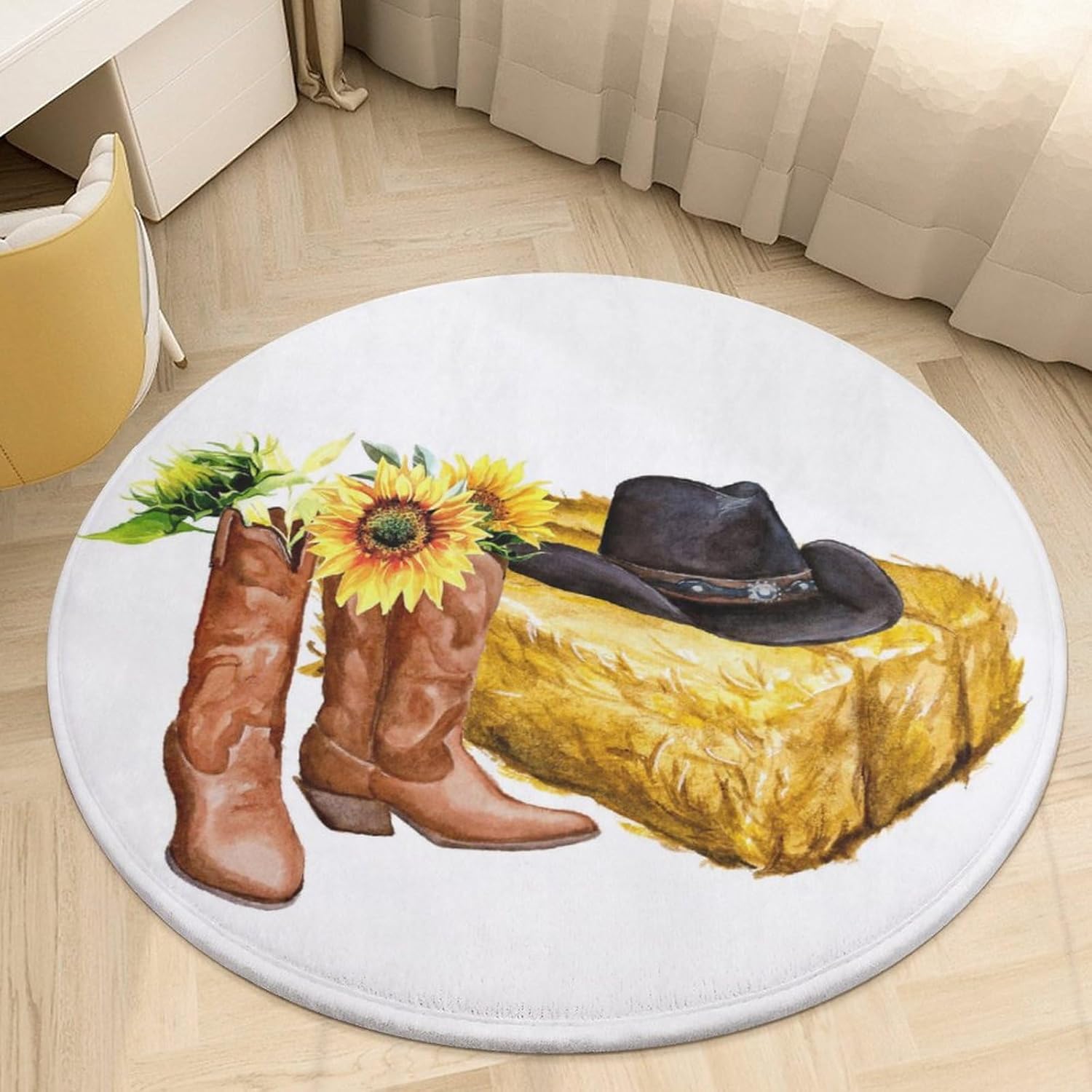 Amazon.com: HoaMoya Rustic Cowboy Leather Boots Hat Round Rug Sunflower ...