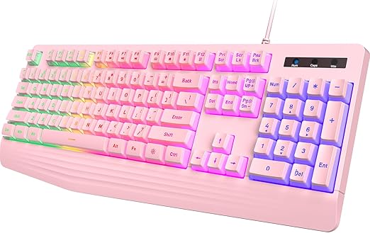 Amazon.com: yesbeaut Pink Creamy Keyboard, Rainbow LED Backlit, 104 ...