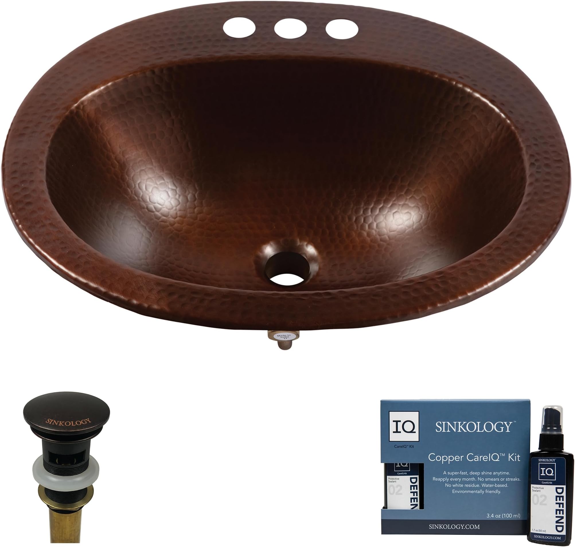Sinkology Seville Aged Copper 20" Oval Drop-In Bath Sink with Drain and ...