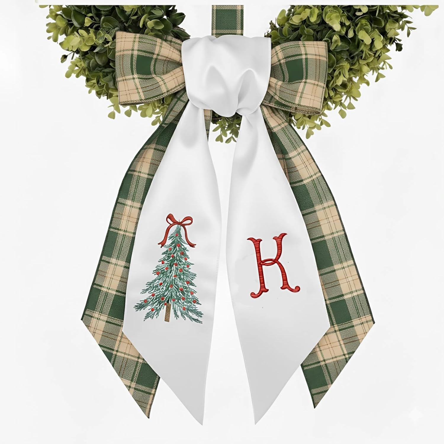 Amazon.com: Monogram Christmas Wreath Sash, Embroidered Wreath Bow ...