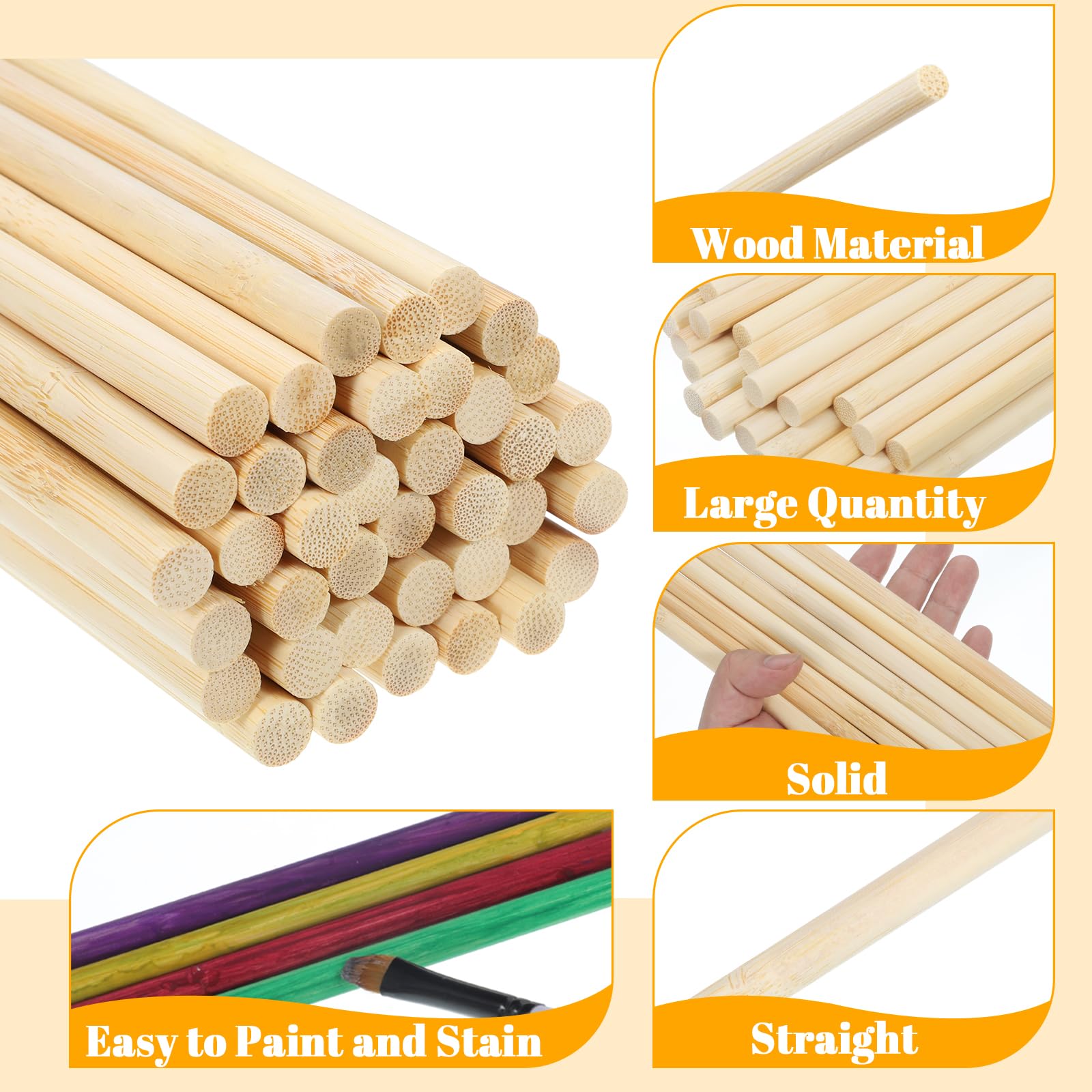 Wooden Dowel 150 PCS Dowel Rods Wood Sticks Rods - 1/8 X 12 Bamboo ...