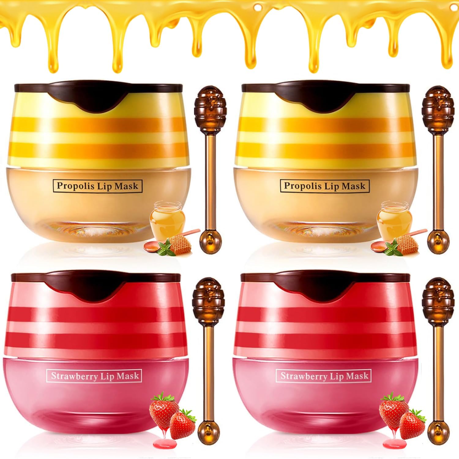 Amazon.com : 4PCS Strawberry & Honey Lip Balm, Hydrating Lip Propolis ...
