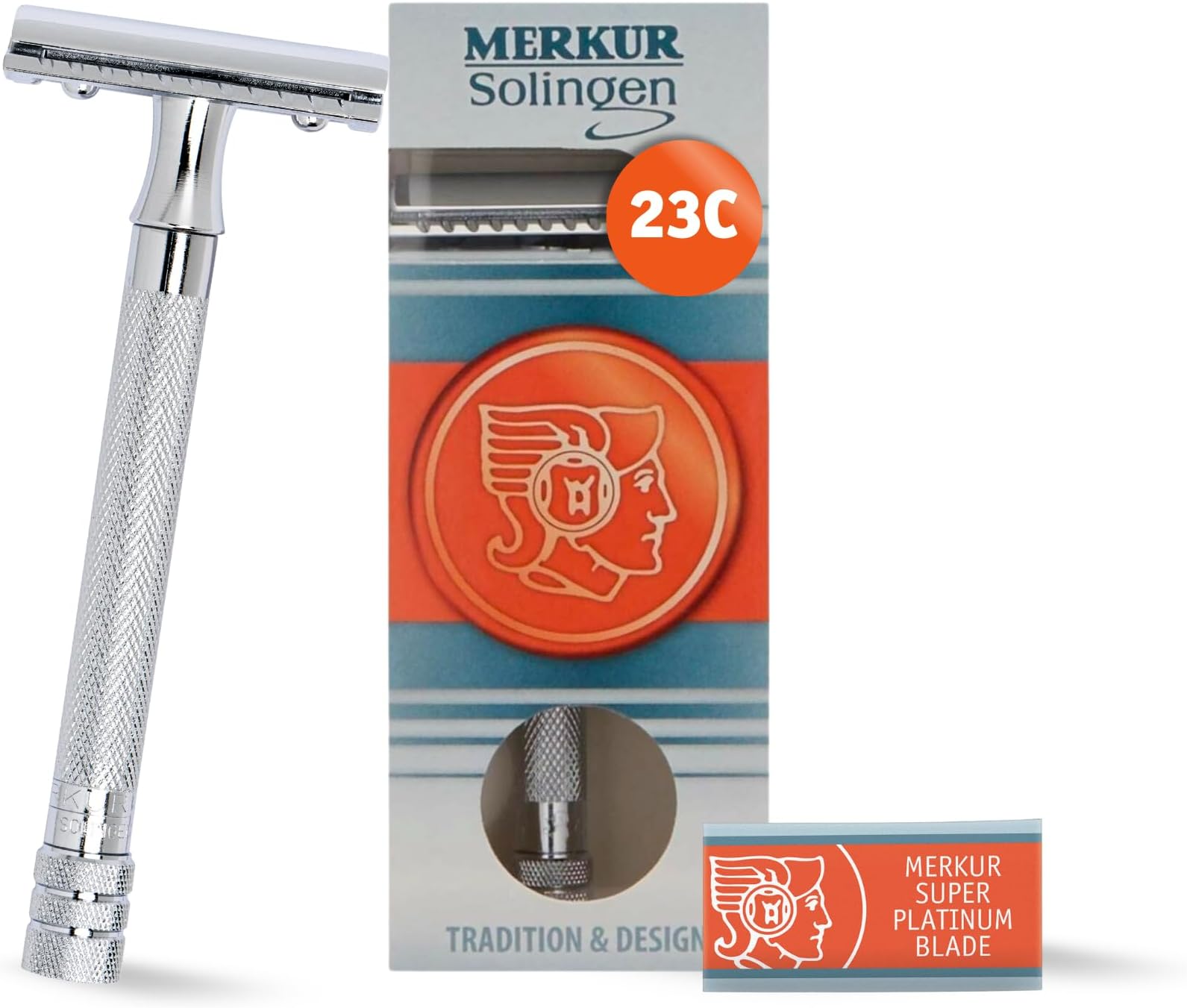 Amazon.com: MERKUR 23C Double Edge Safety Razor - Polished Chrome, Long ...