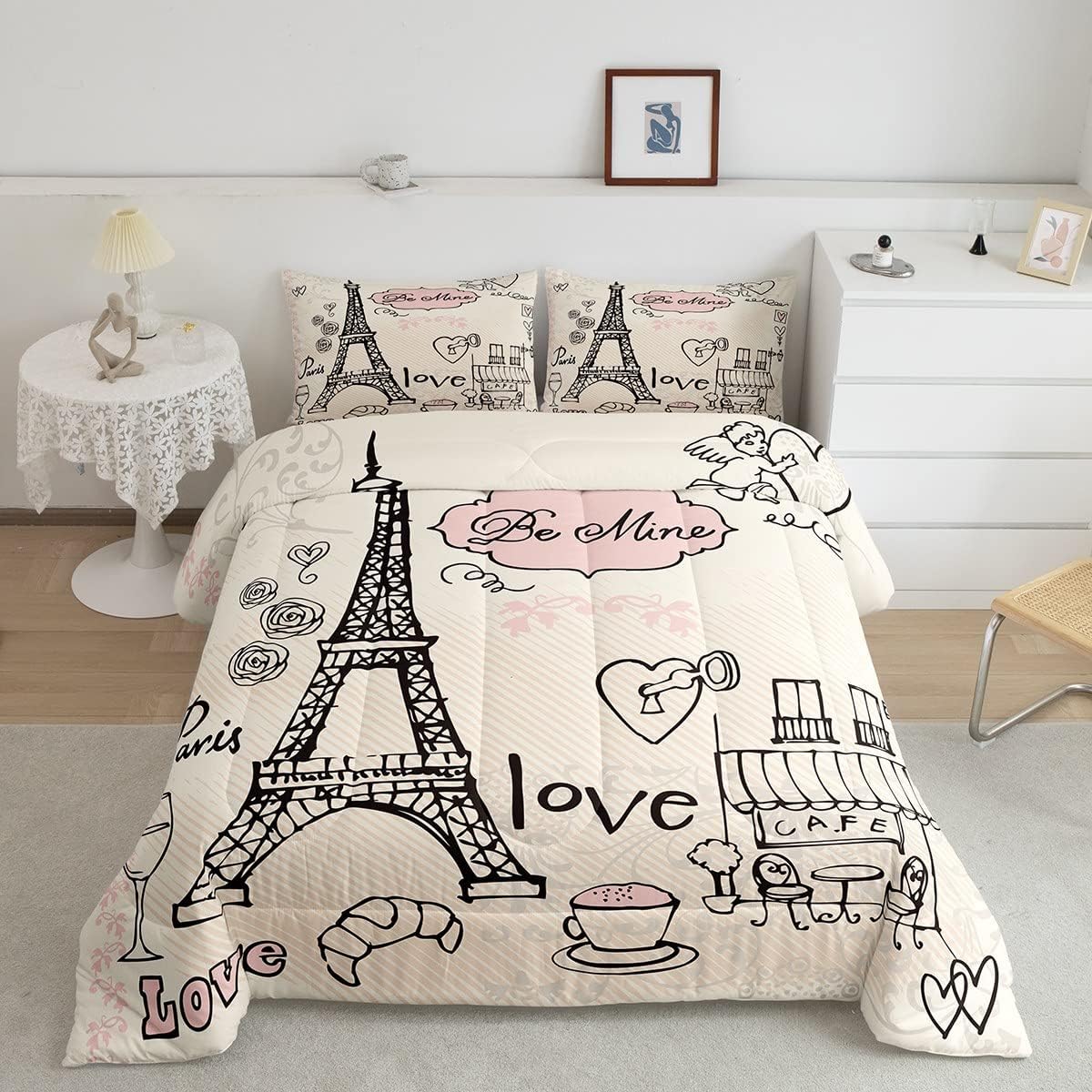 Amazon.com: Feelyou Eiffel Tower Comforter Set King Paris Tower ...