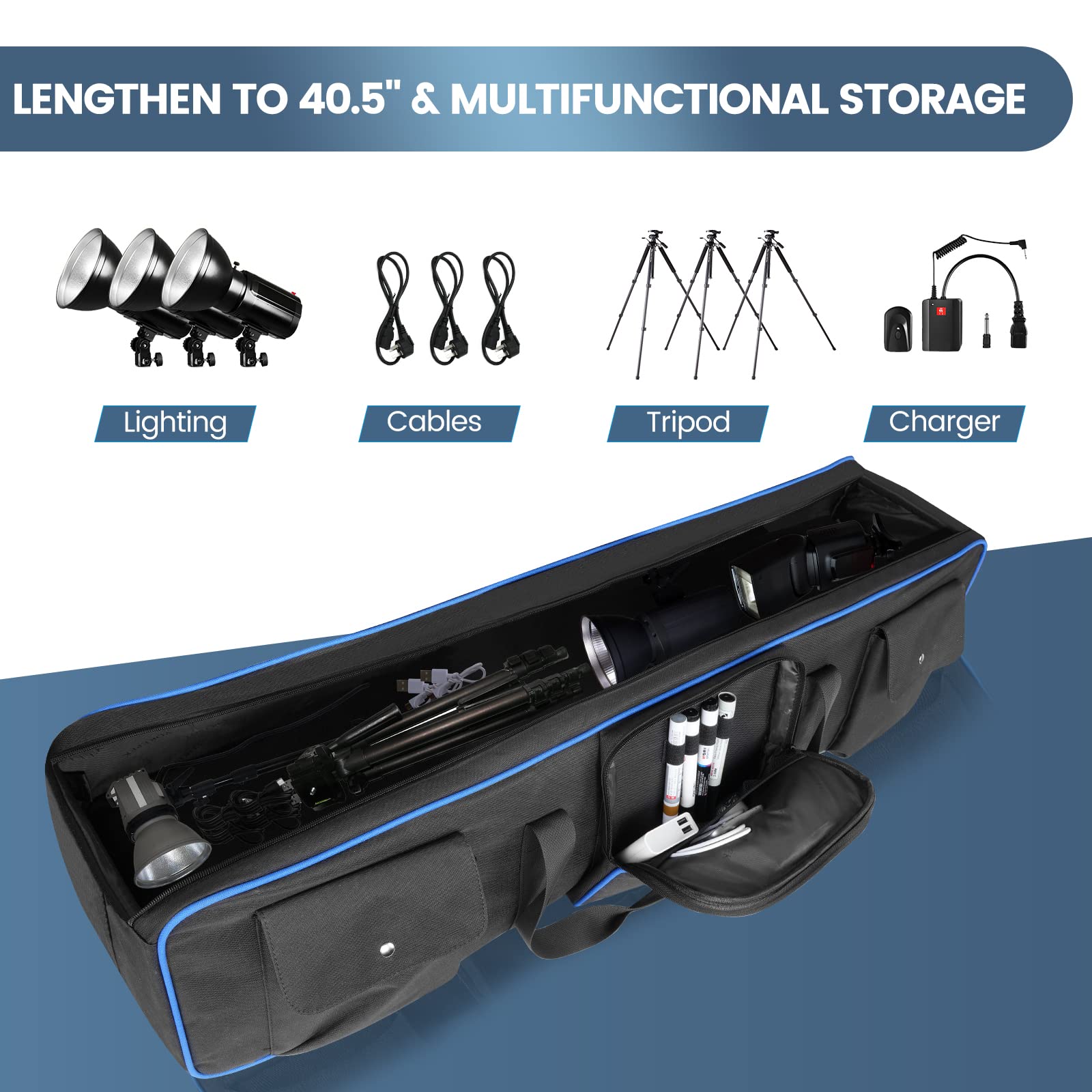 YOREPEK Tripod Carrying Case Bag 40.5", Durable Light Stand Bag with 2 ...