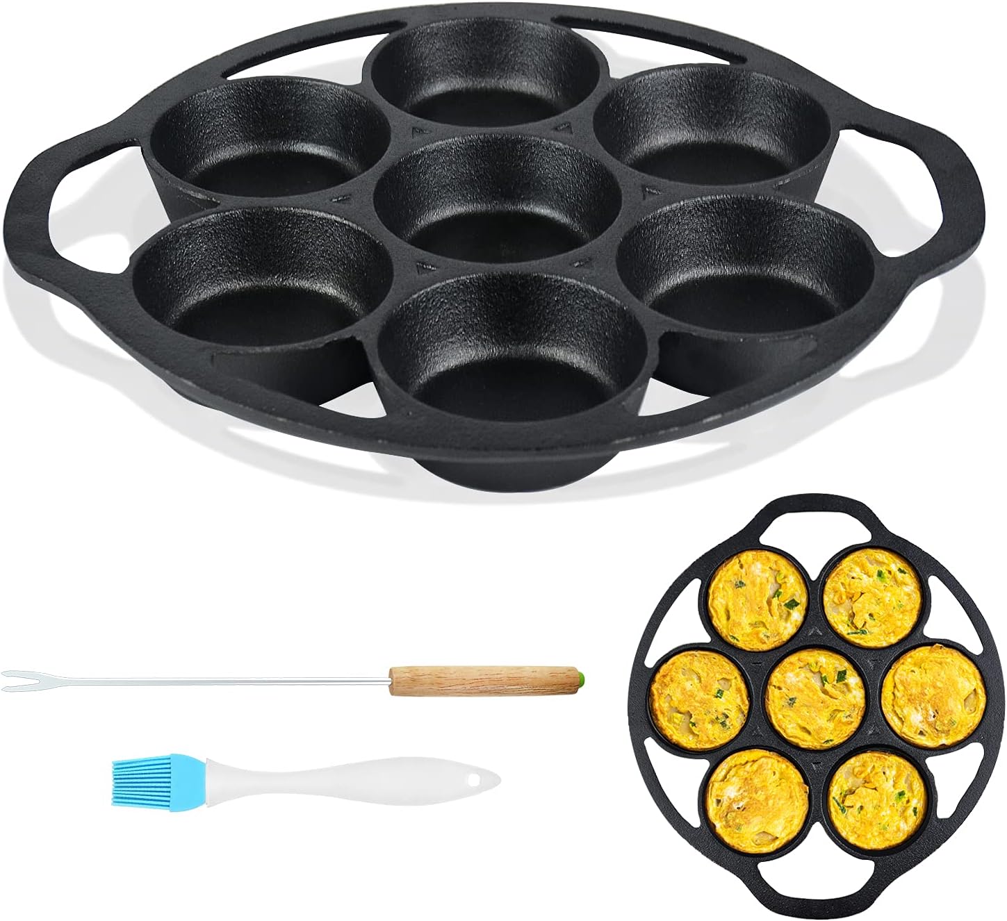 Amazon.com: SUNSHNO Cast Iron Biscuit Pan Mini Cake Pan with Handles ...